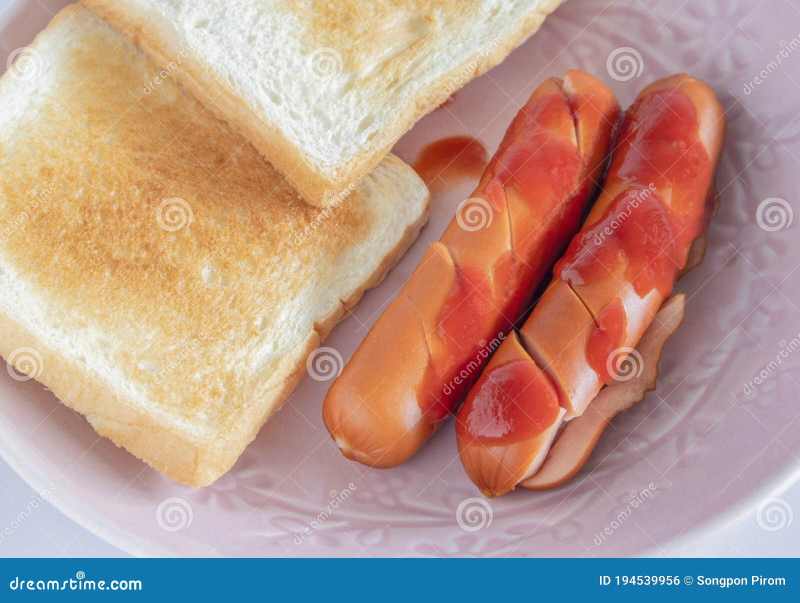 Breakfast of Toast, Sausage Stock Photo - Image of sausages, beverage ...