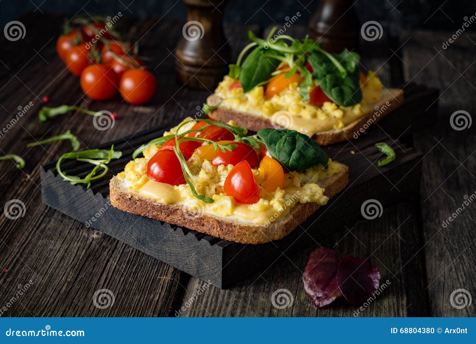 Breakfast Toast: Toasted Bread, Scrambled Eggs, Cheese and Tomato Stock ...