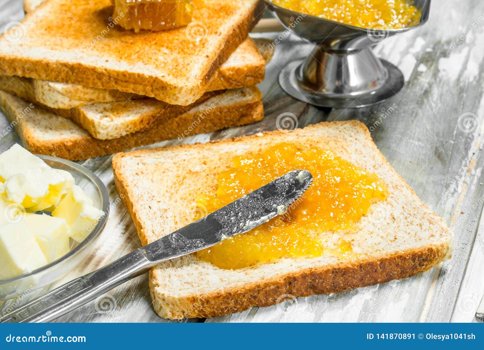 Breakfast. Toasted Bread with Orange Jam Stock Image - Image of plate ...