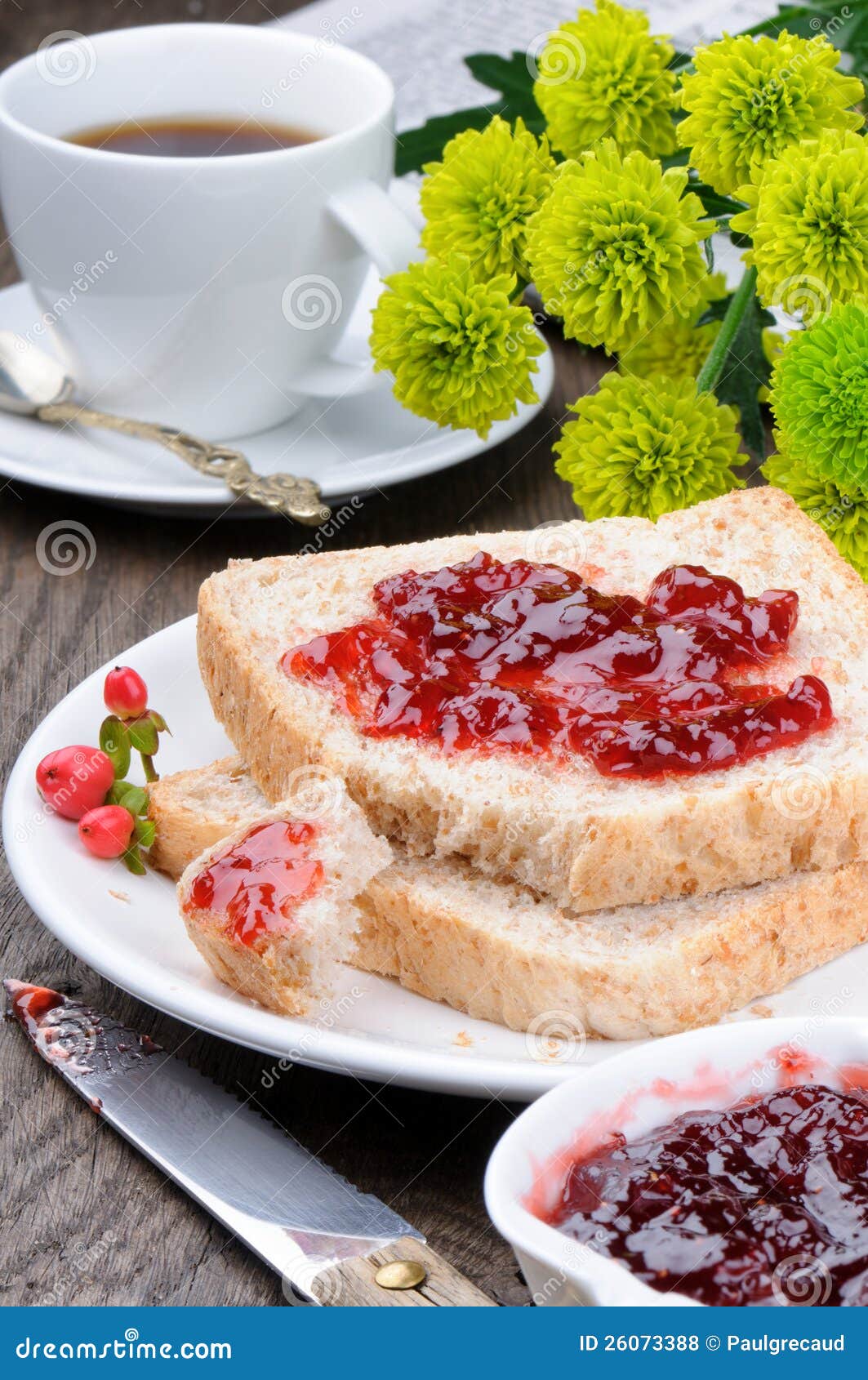 Breakfast with Toasts, Coffee and Jam Stock Photo - Image of knife ...