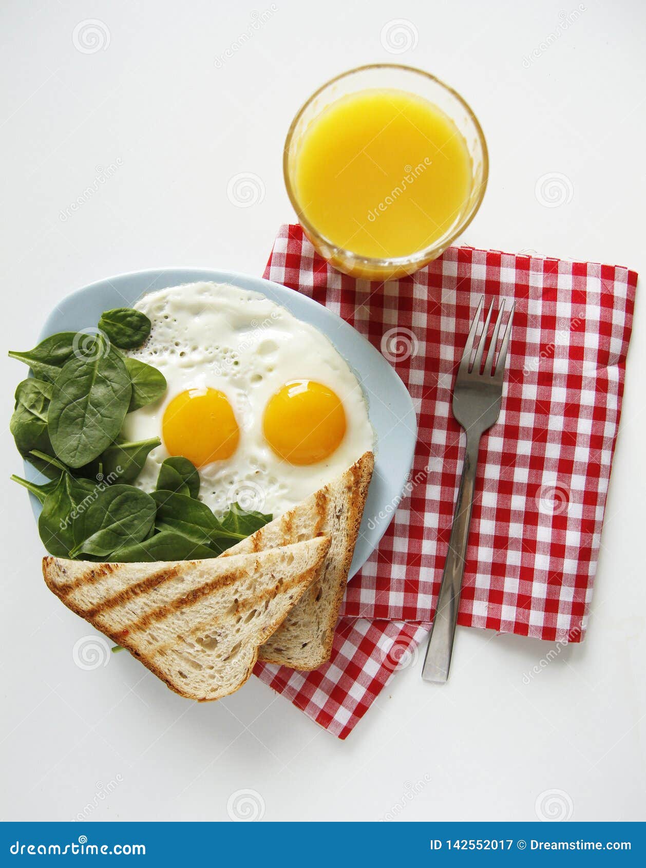 Breakfast. Top View. Eggs, Orange Juice, Spinach Stock Image - Image of ...