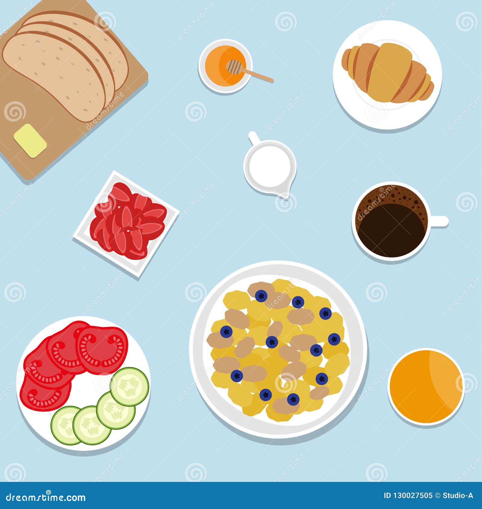 Breakfast. Top View. Vector Illustration. Stock Vector - Illustration ...