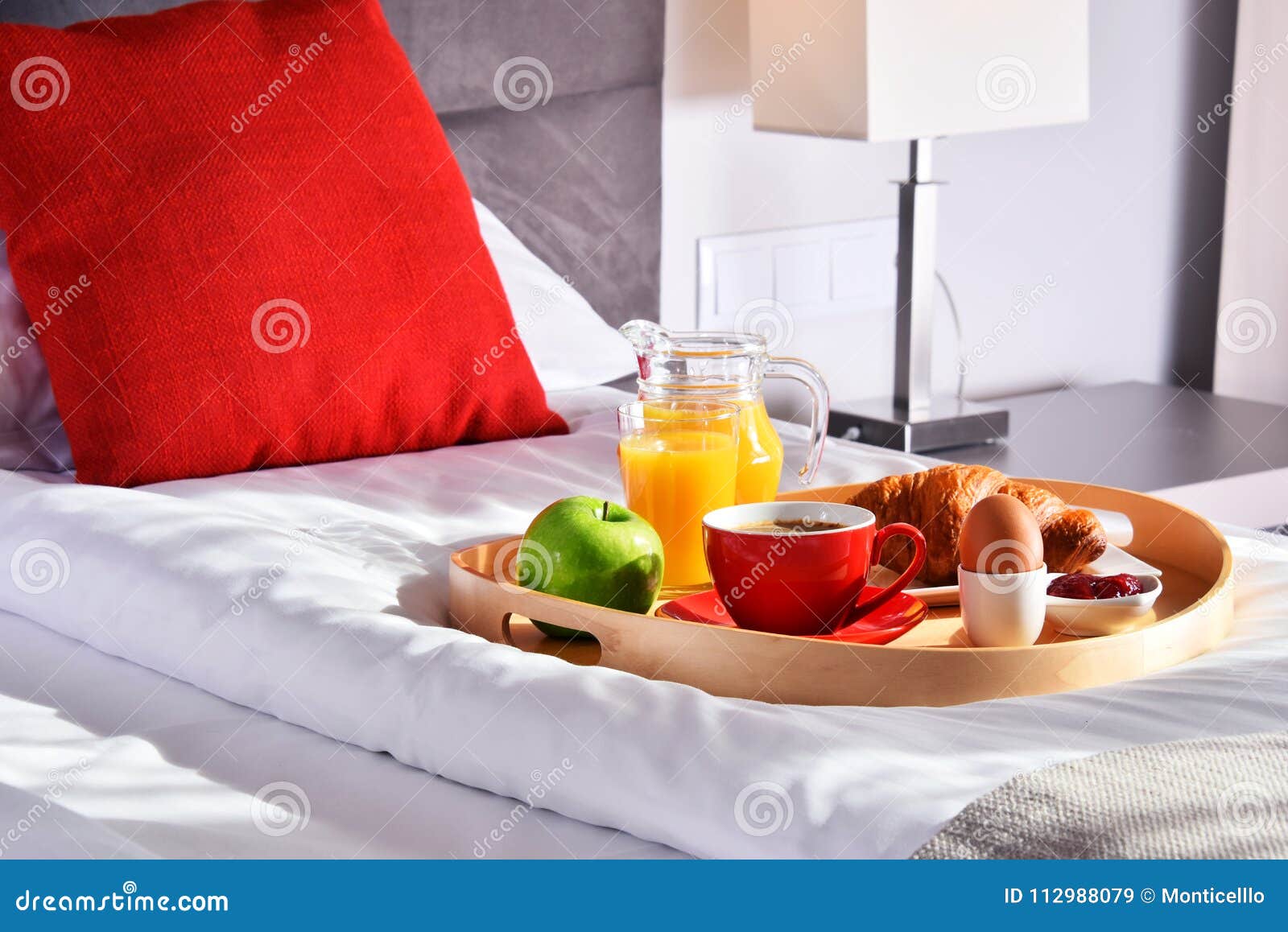 Breakfast on Tray in Bed in Hotel Room Stock Image - Image of drink ...