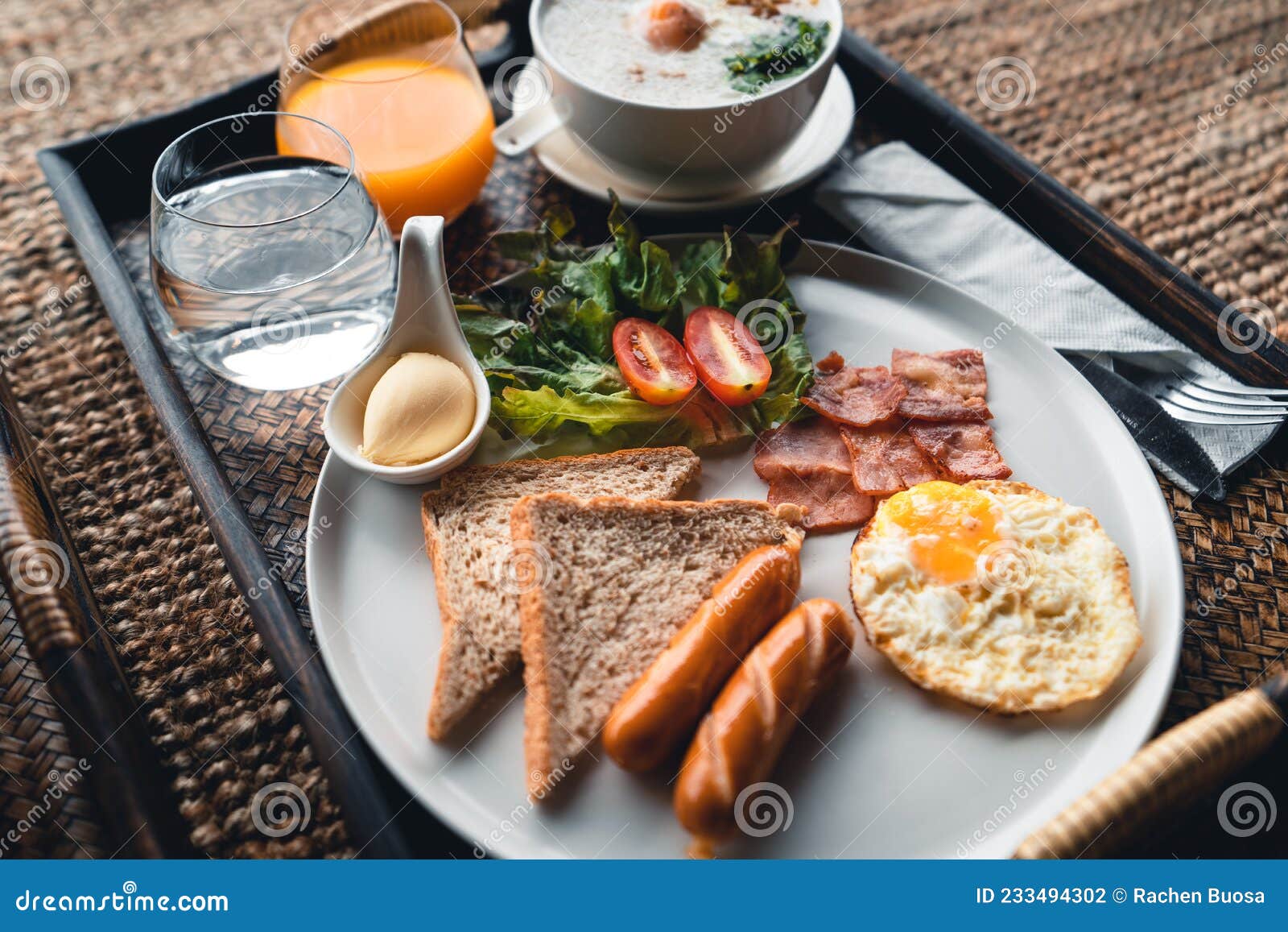 Breakfast in a Tray at the Hotel Stock Photo - Image of healthy, fork ...