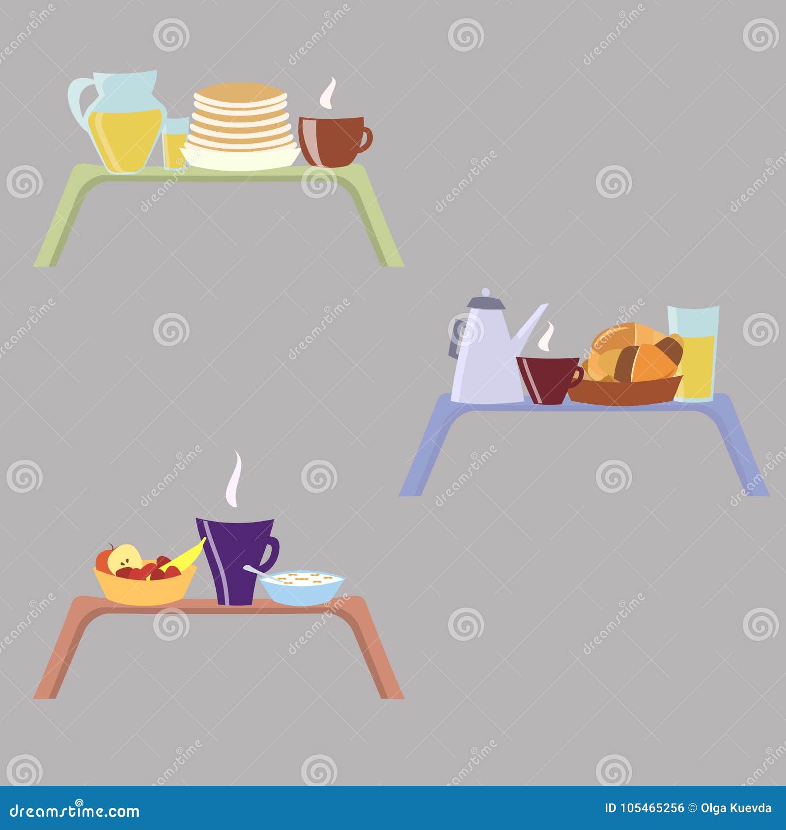 Breakfast on a Tray Set Vector Illustration Stock Vector - Illustration ...