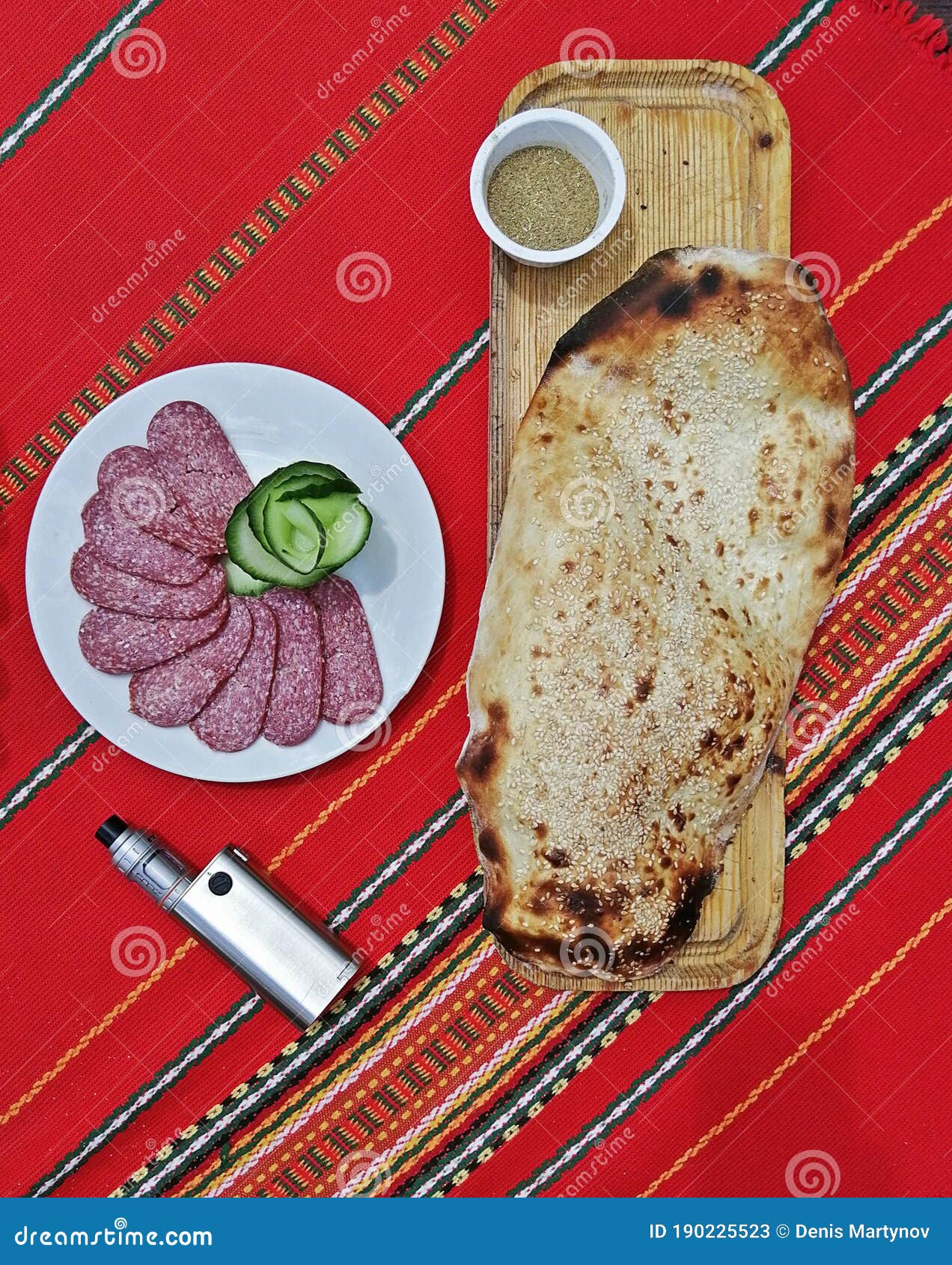 Breakfast with Turkish Bread in Balkan Style Stock Image - Image of ...