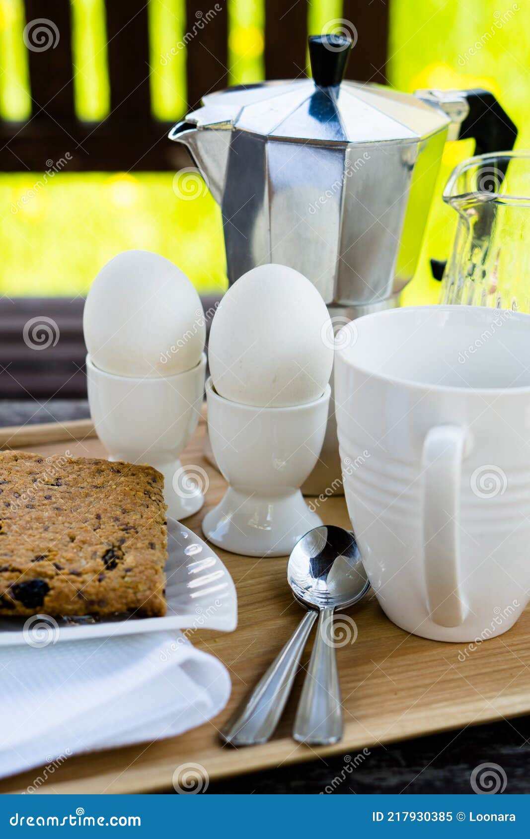 Breakfast for Two on an Old Table in the Summer Garden Stock Image ...