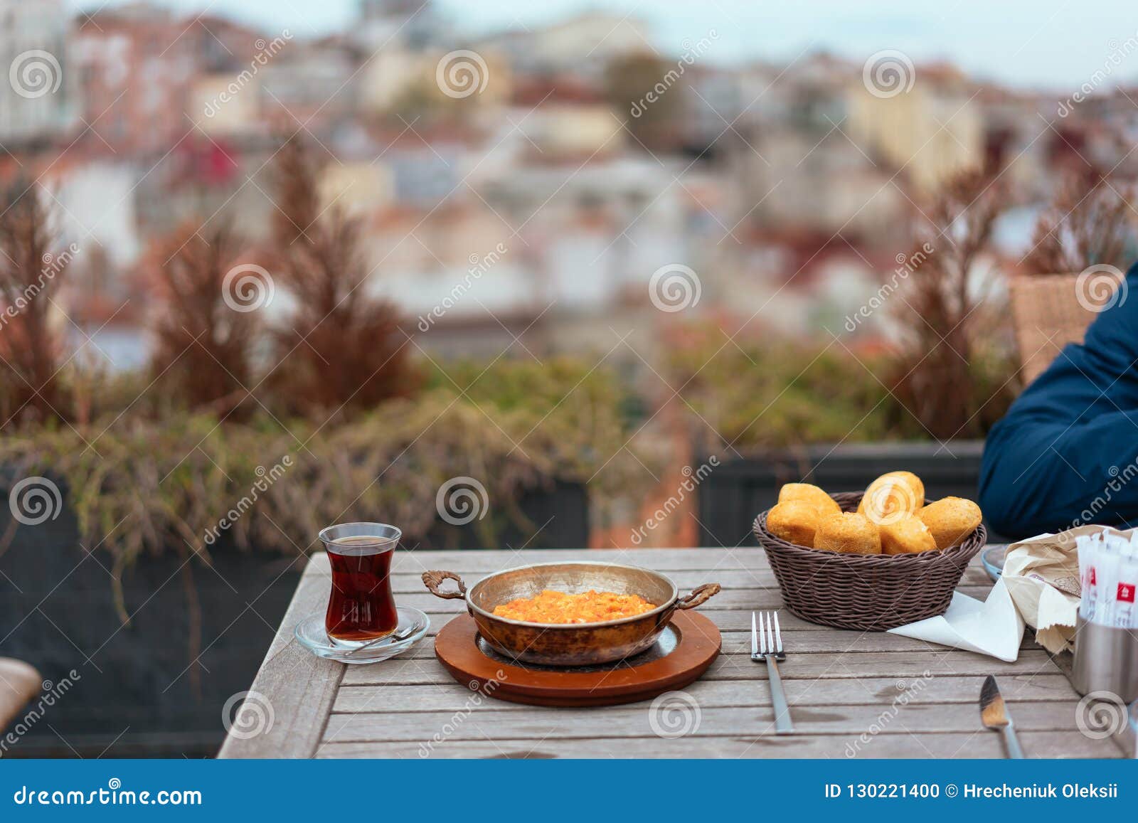 Breakfast on the Veranda in the Background City View Stock Photo ...