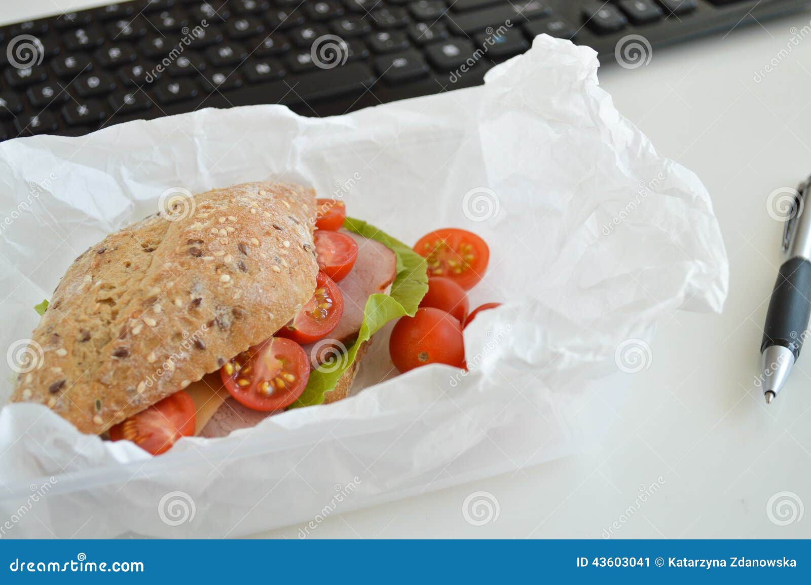 Breakfast at Work. Food in the Office Stock Image - Image of breakfast ...