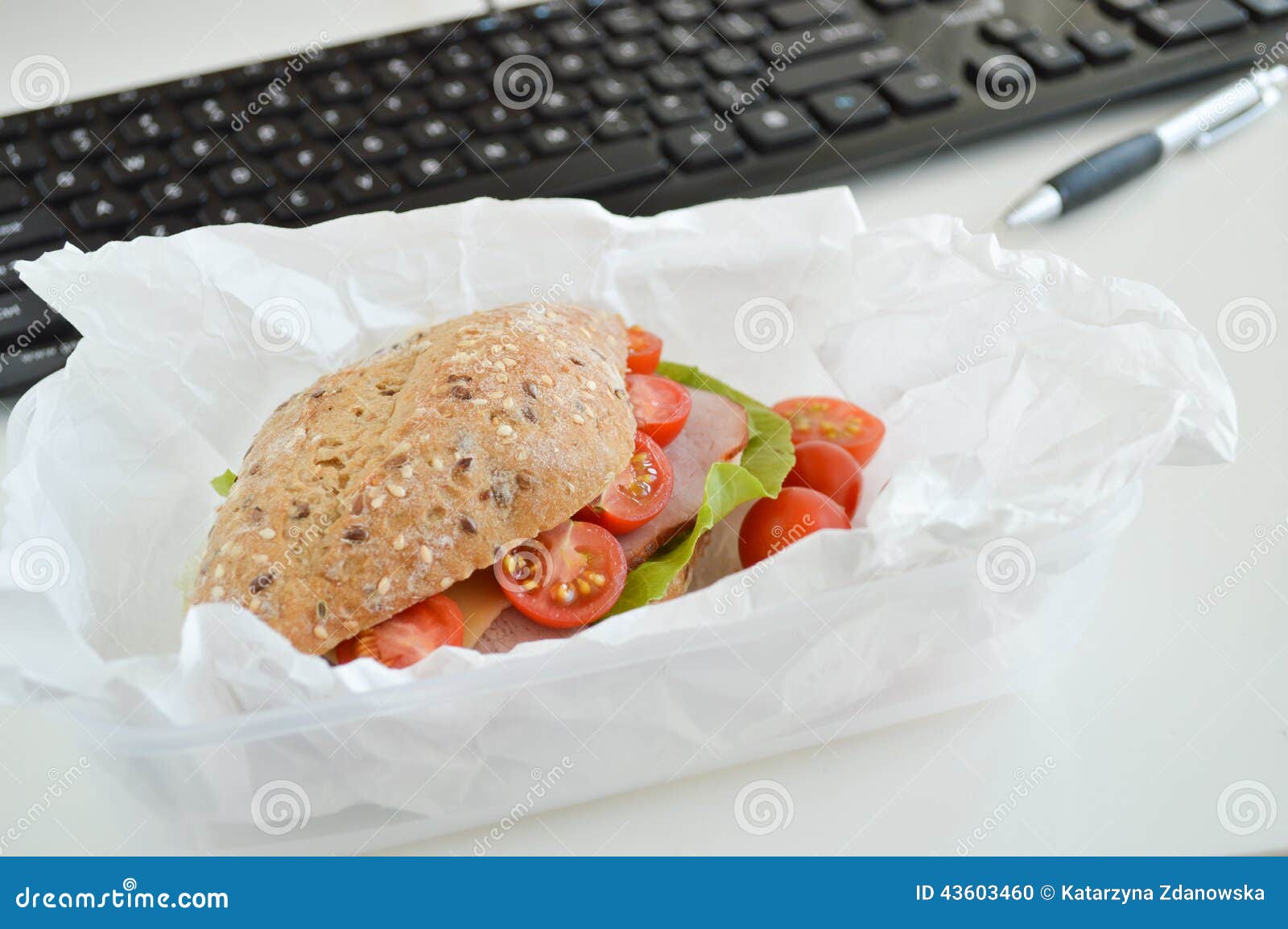 Breakfast at Work. Food in the Office Stock Photo - Image of meal ...