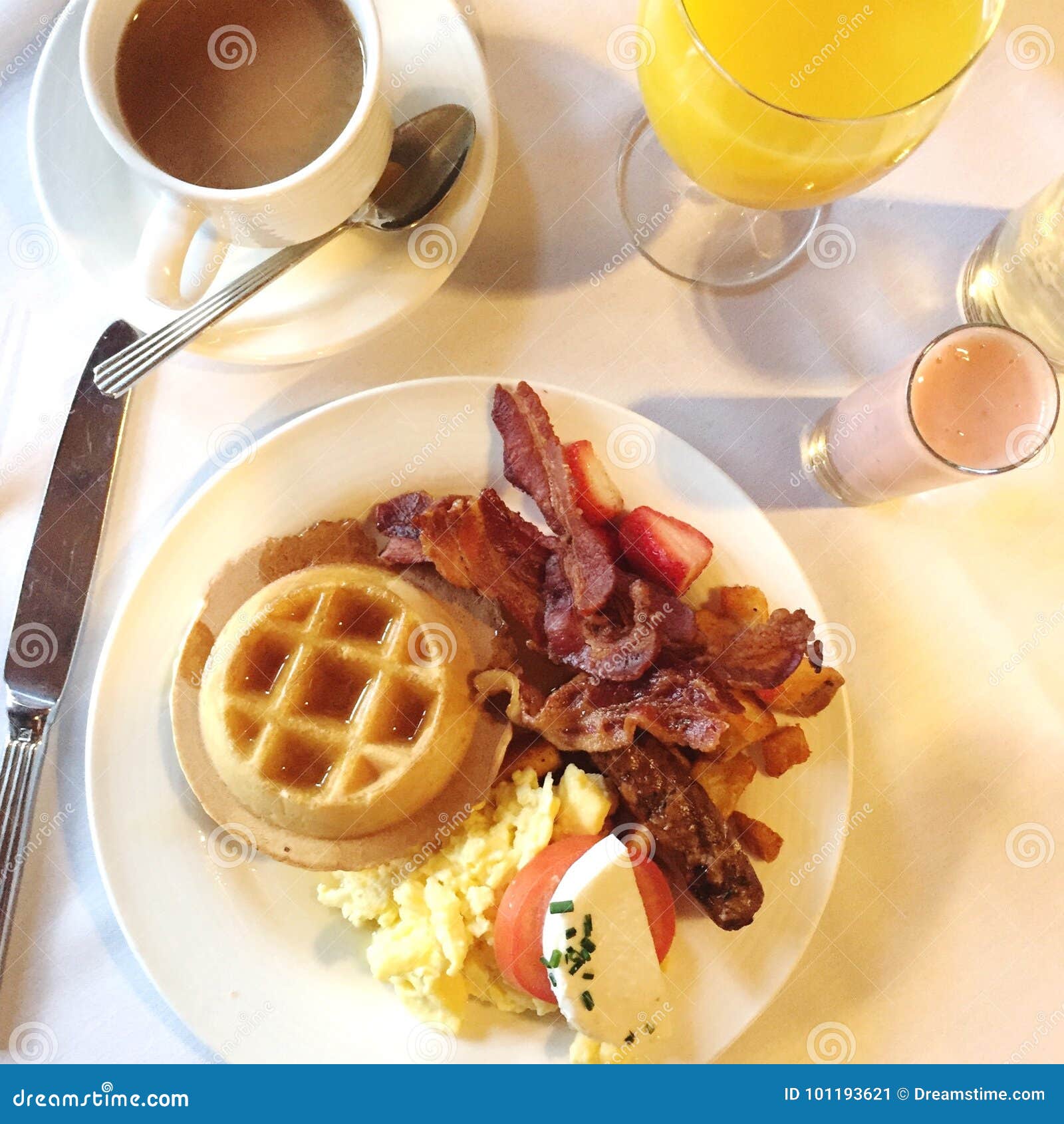 Breakfast stock image. Image of smoothie, bacon, waffle - 101193621
