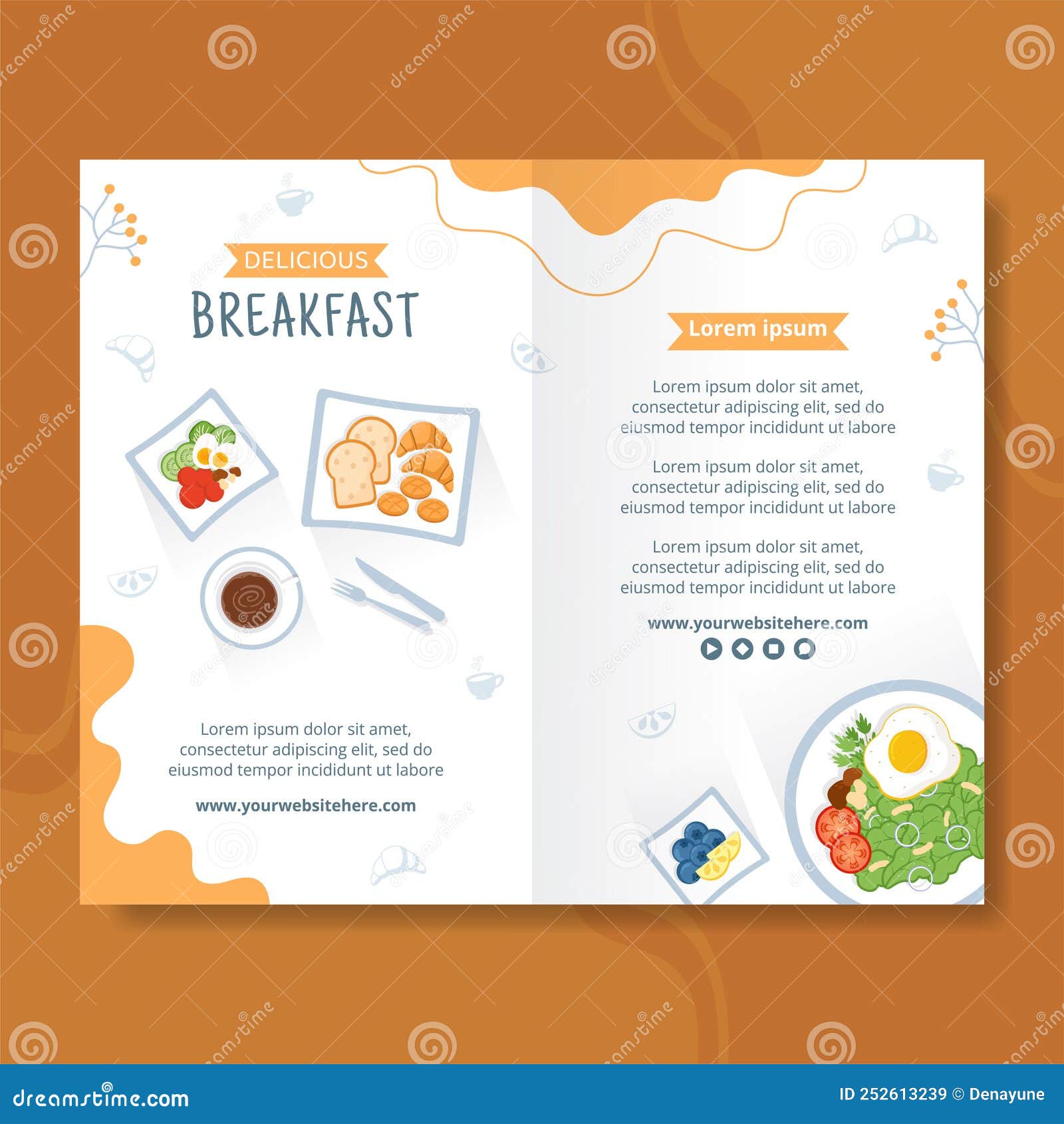 Breakfasts Brochure Template Flat Cartoon Background Vector ...