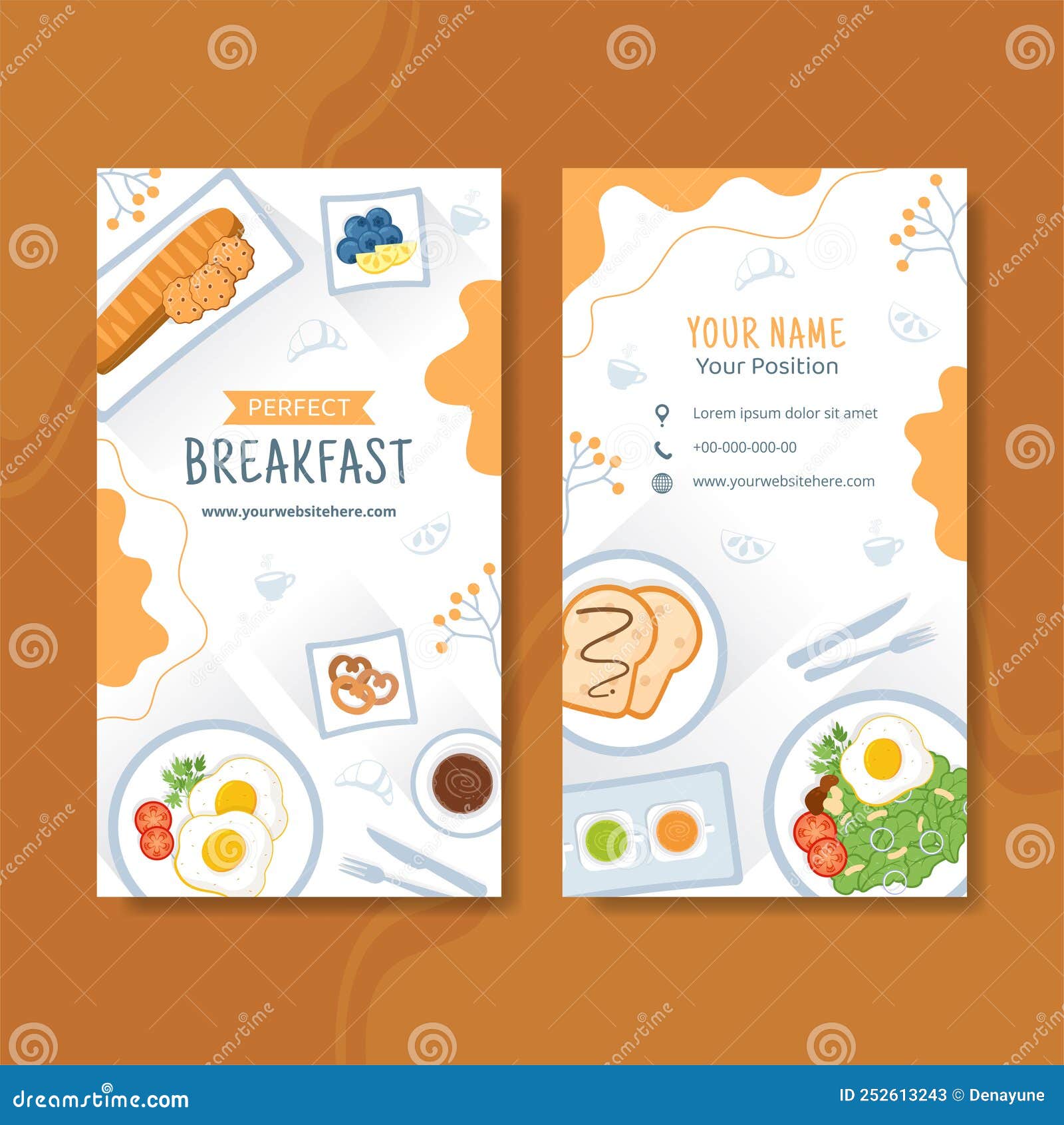 Breakfasts Card Vertical Template Flat Cartoon Background Vector ...