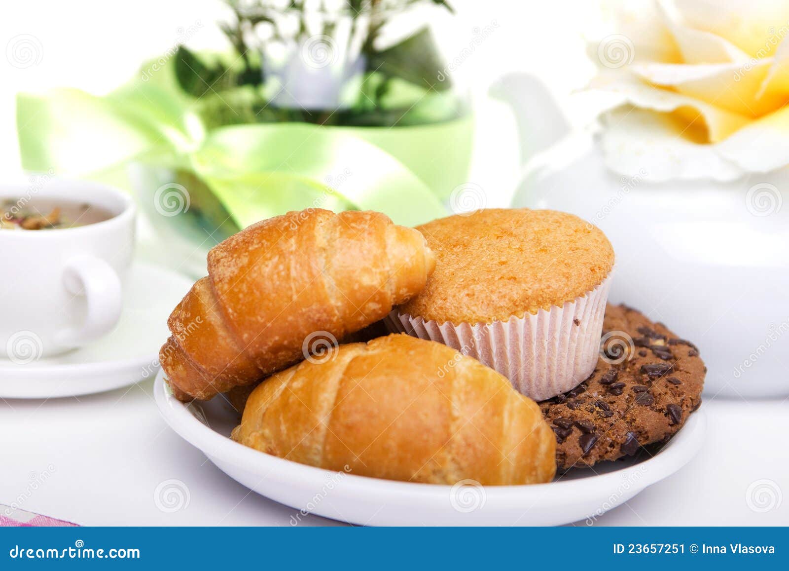 Breakfest with Tea and Fresh Baking Stock Image - Image of chocolate ...