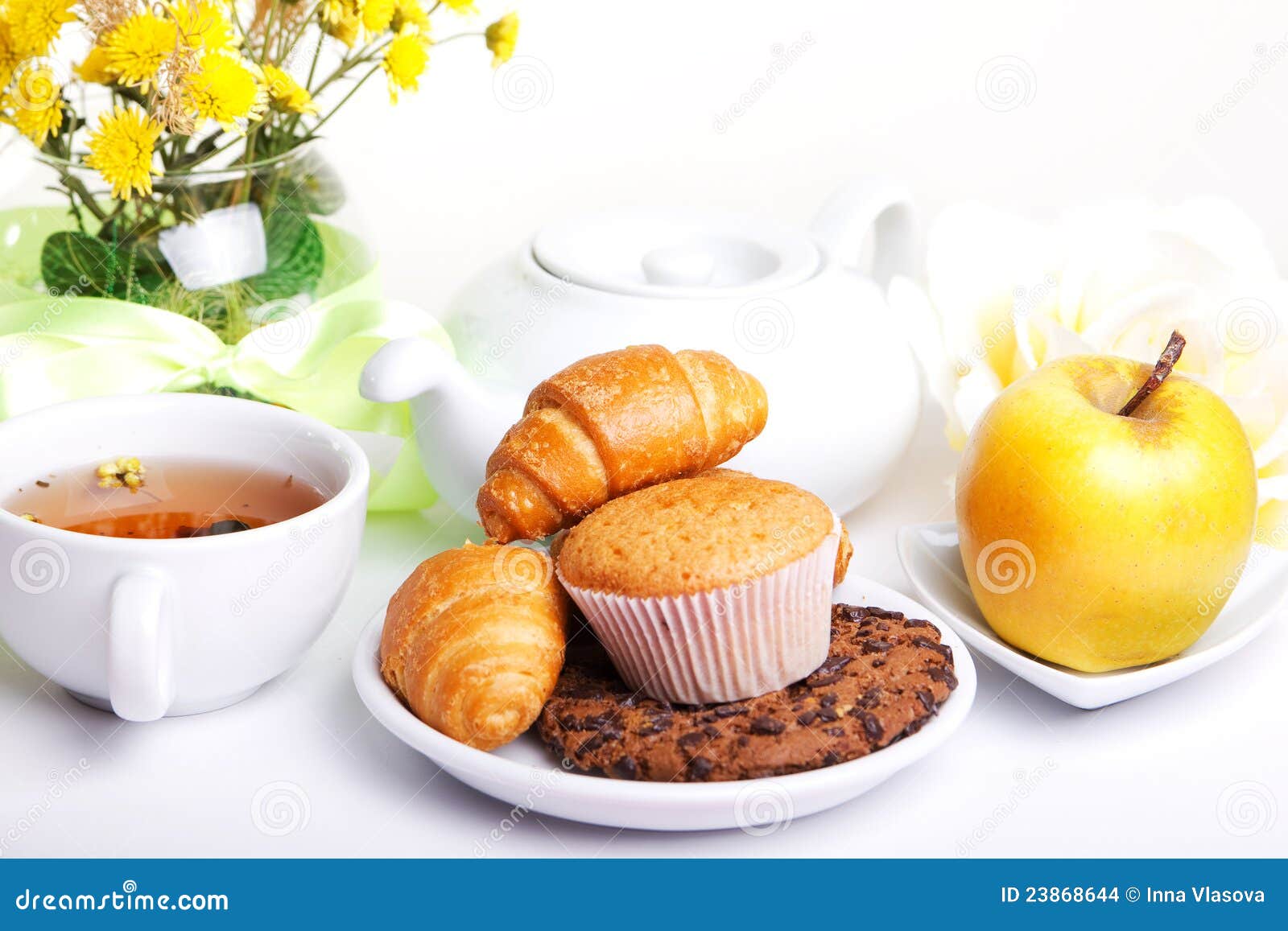 Breakfest with Tea and Fresh Baking Stock Photo - Image of muffin ...
