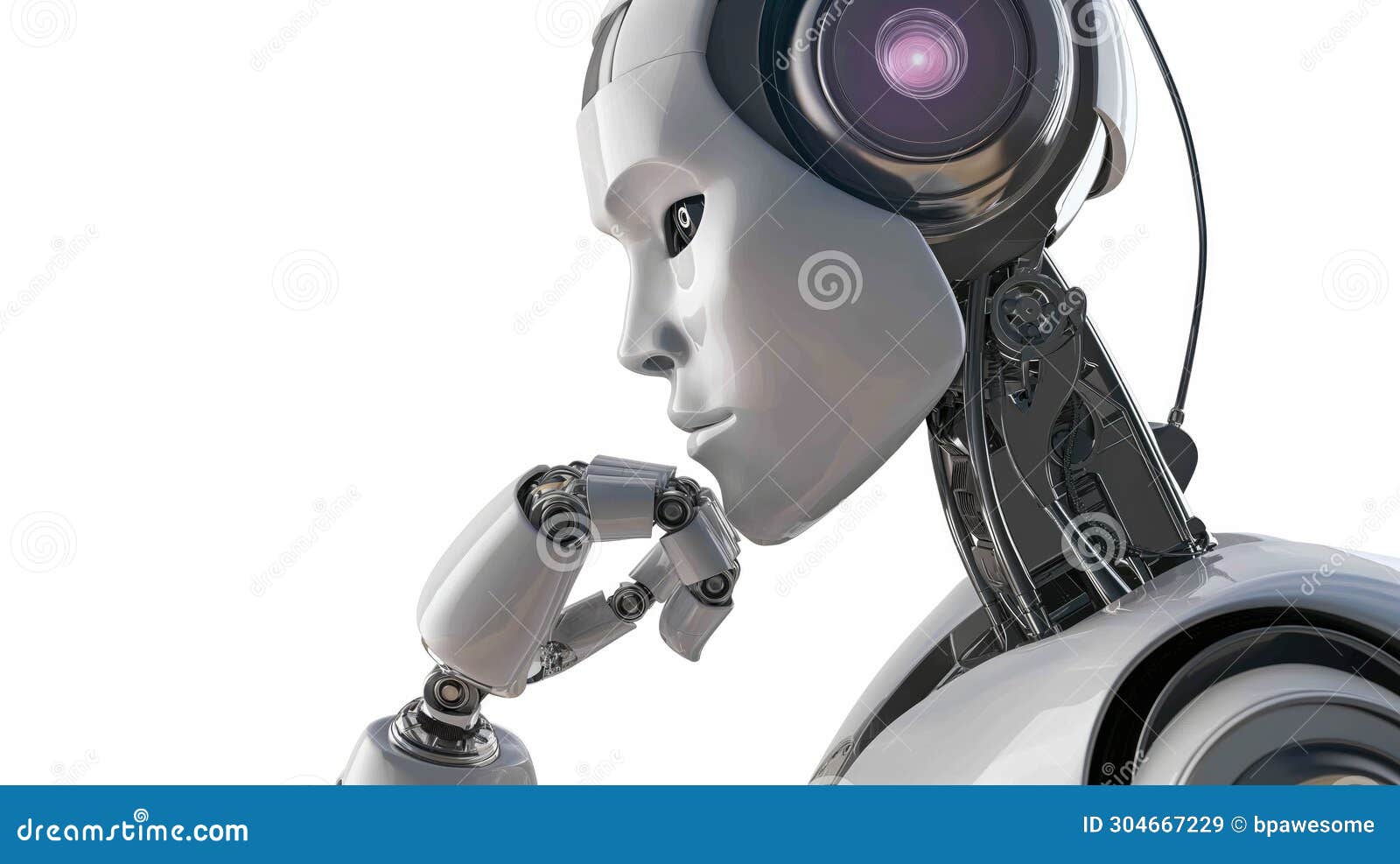 Breaking Barriers, a Humanoid Robot Thinking Process on a White ...