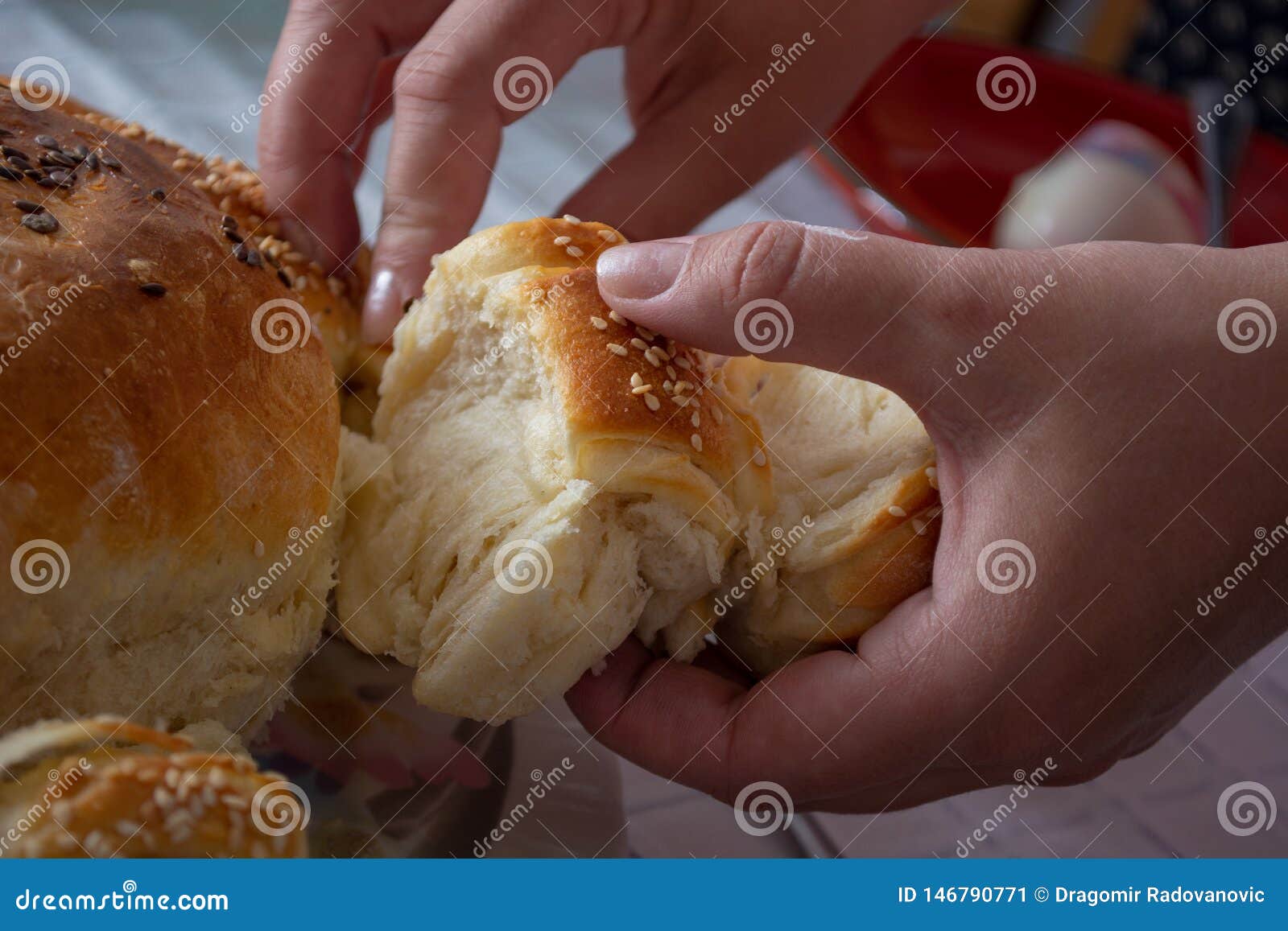 Breaking Bread Over the Table on Easter Stock Image - Image of ...