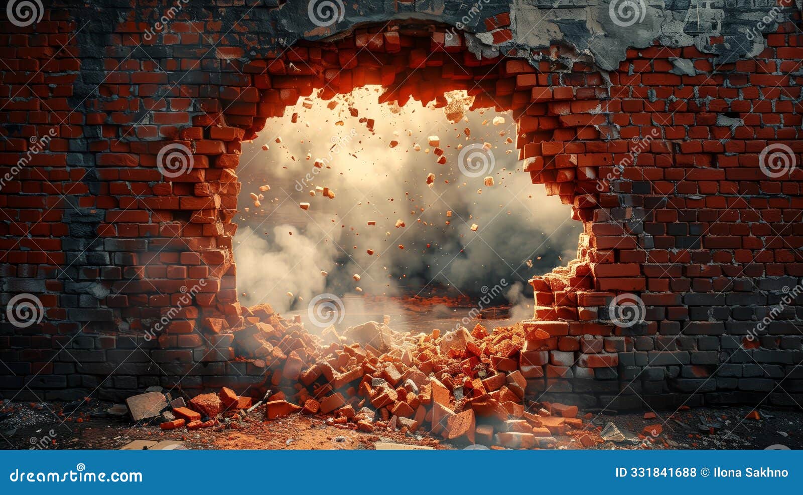 Breaking through a Brick Wall with Explosive Force Stock Illustration ...