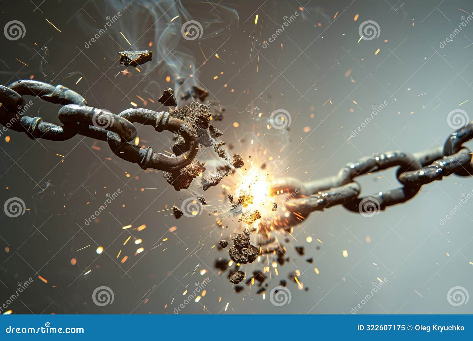 Breaking Chain with Dramatic Explosion, Showcasing Strength and ...