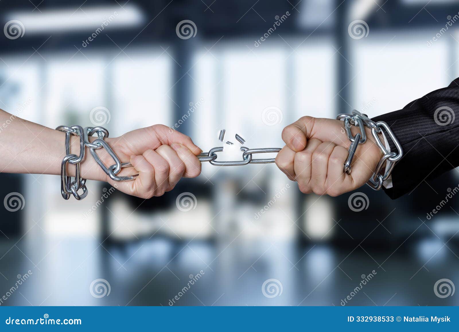 Breaking the Chain that is Pulled by Two Hands Stock Image - Image of ...