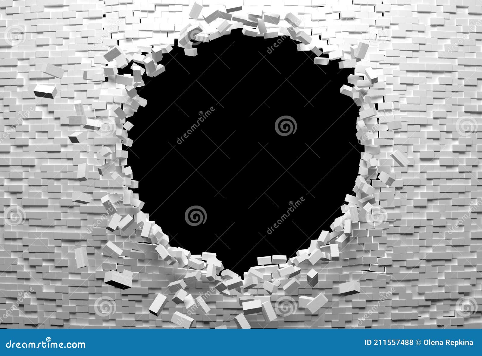 Breaking Down the White Brick Wall on a Black Background 3d Rendering ...