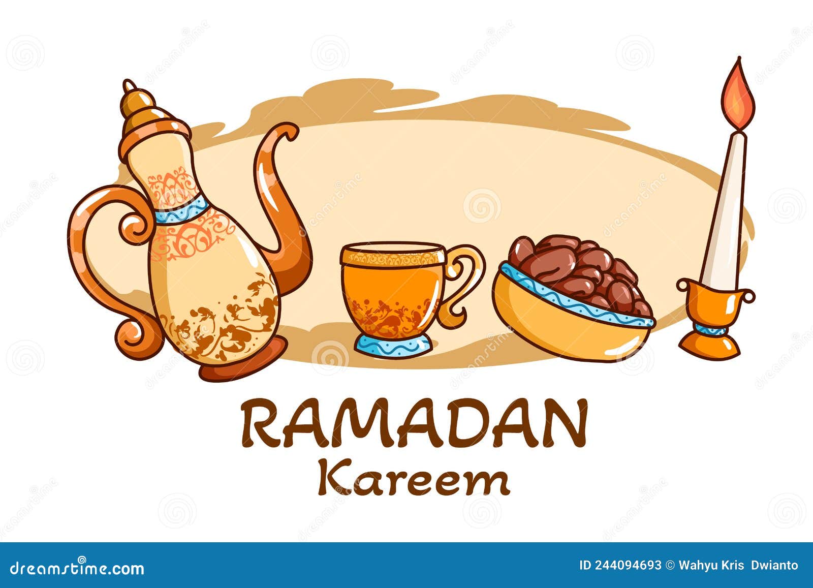 Breaking the Fast at Ramadan Kareem Cartoon Illustration Stock Vector ...