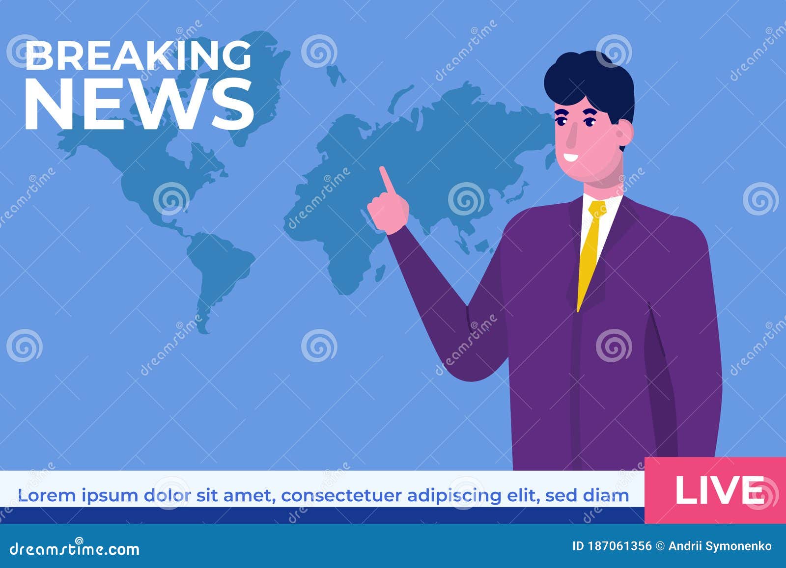 Breaking News Concept with Character. TV News Studio with Broadcaster ...