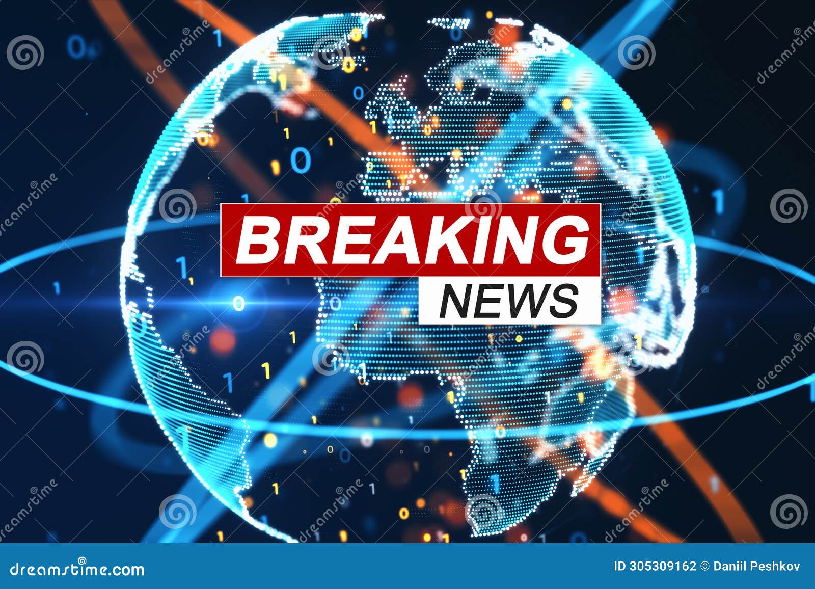 Breaking News Graphic Overlay with a Digital Globe and Binary Code ...