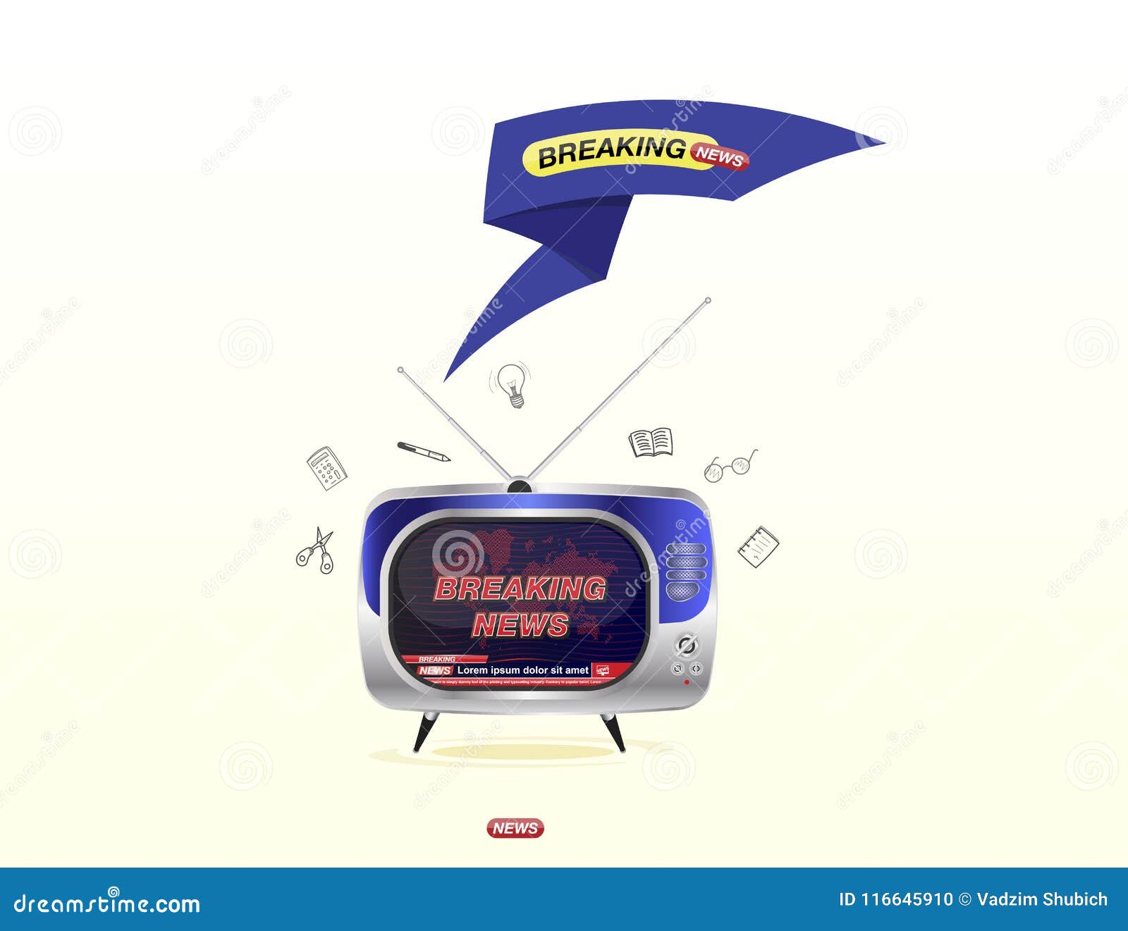 Breaking News with Interface Video Player and Old TV. Flat Vector ...