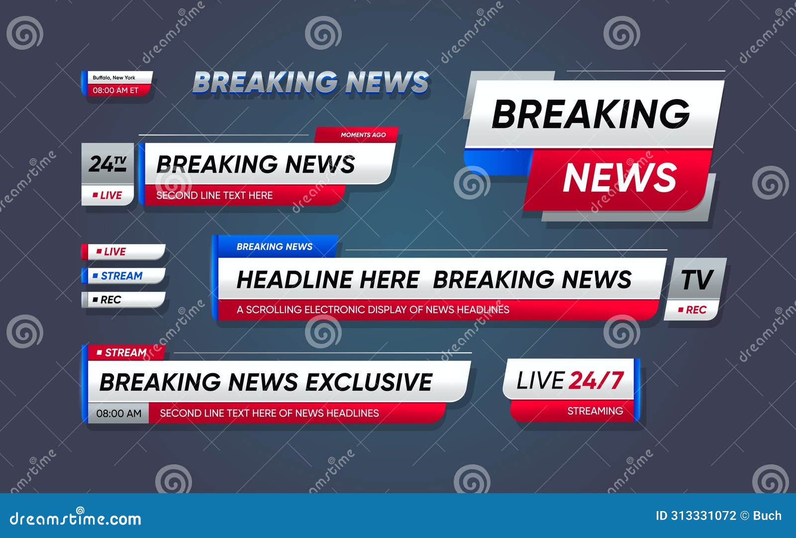Breaking News, Lower Third Header Banners Set Stock Vector ...