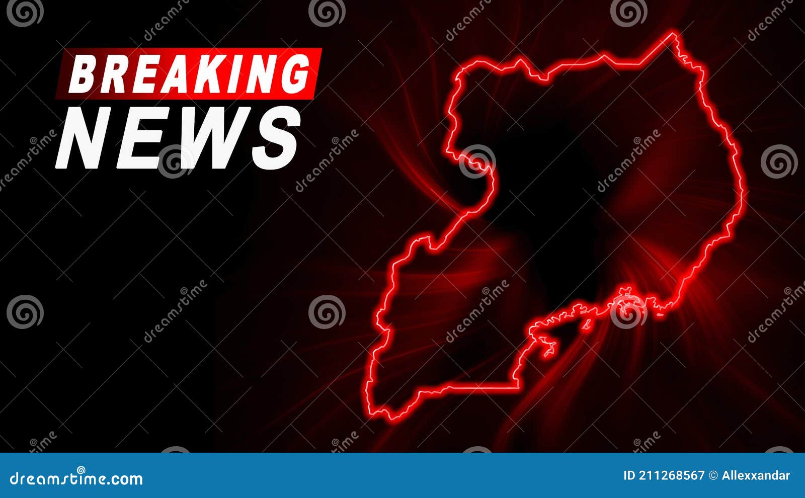 Breaking News Map of Uganda, Outline Red Glow Map Stock Illustration ...