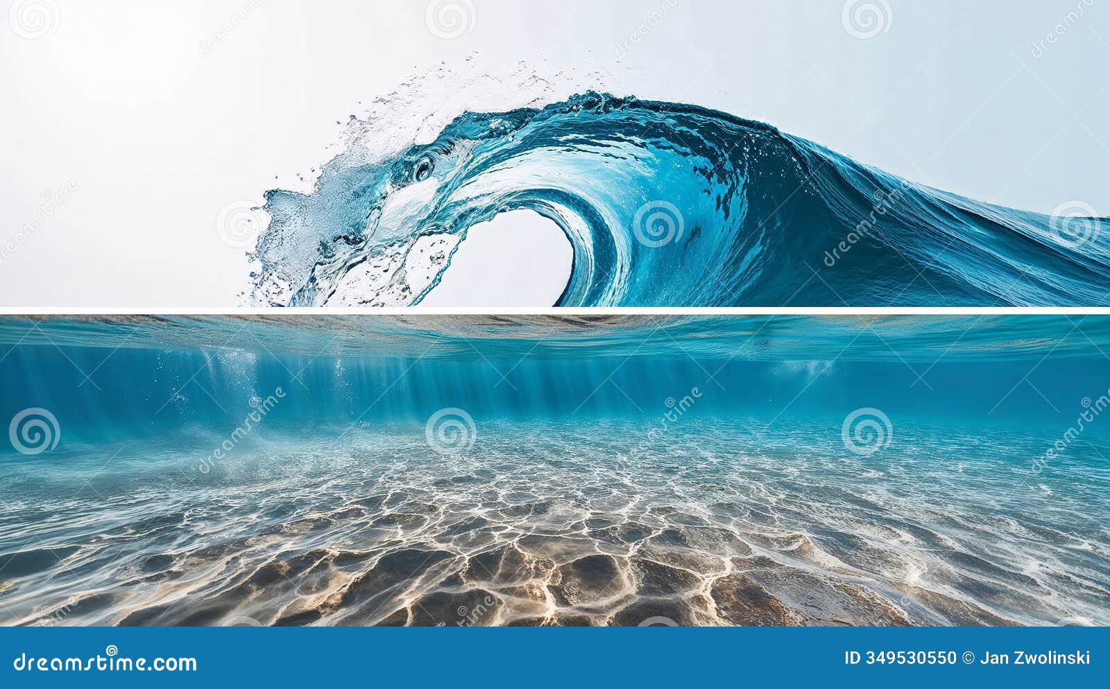 Breaking Ocean Wave and Underwater View of Sandy Seabed Stock ...