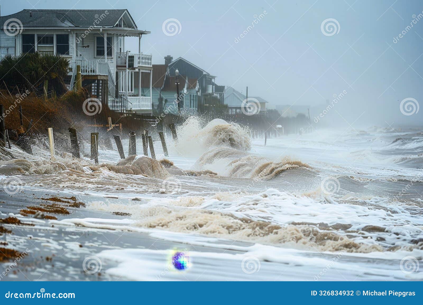 Breaking Ocean Waves Wash Away the Beach during a Storm Surge Stock ...
