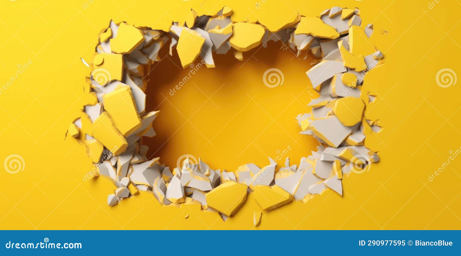 Breaking Out of a Hole in Solid Yellow Wall, Torn Hole, Empty Copy ...