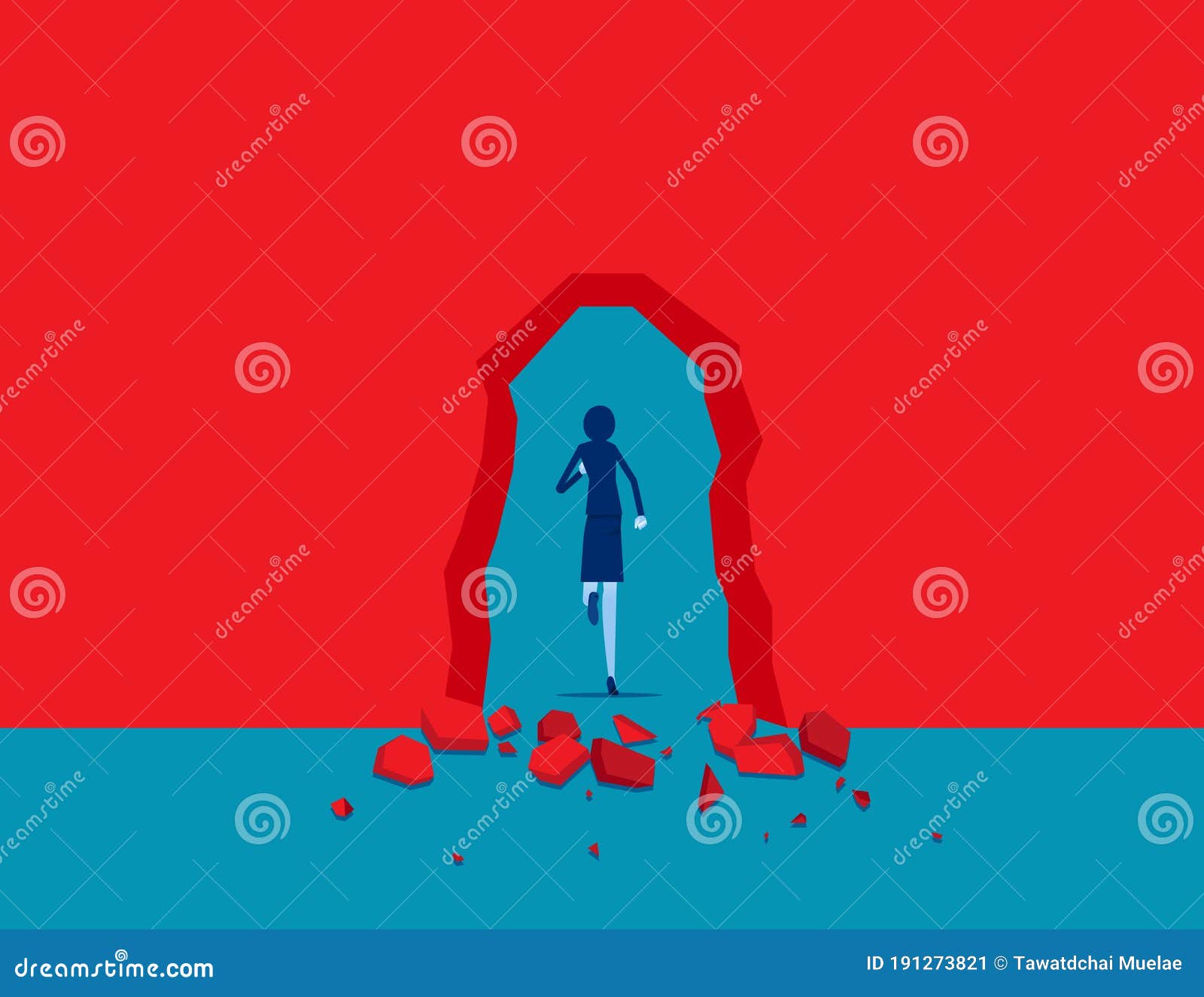 Breaking through Red Wall. Break through Obstacles Stock Vector ...