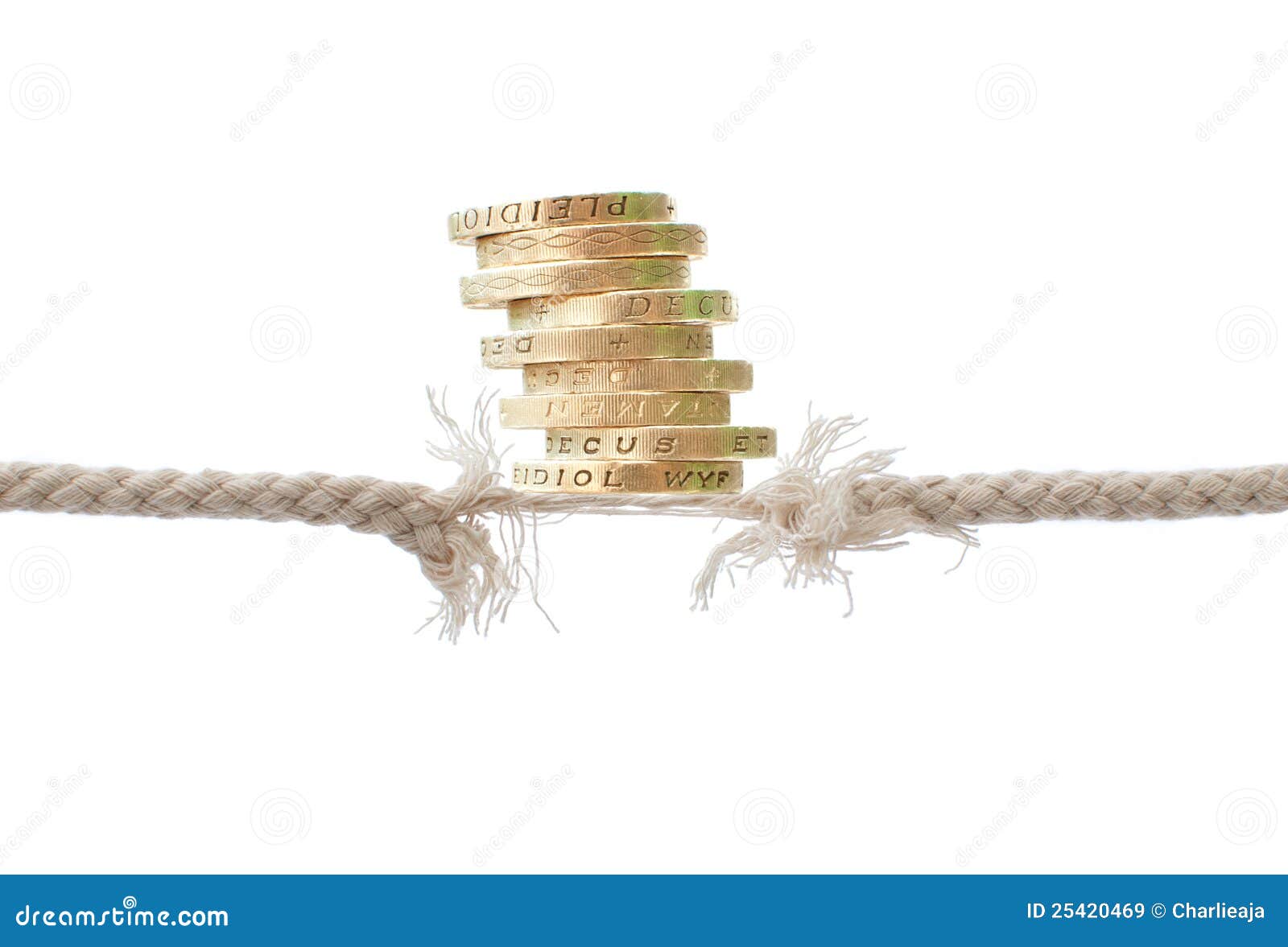 Breaking rope with coins stock image. Image of recession - 25420469