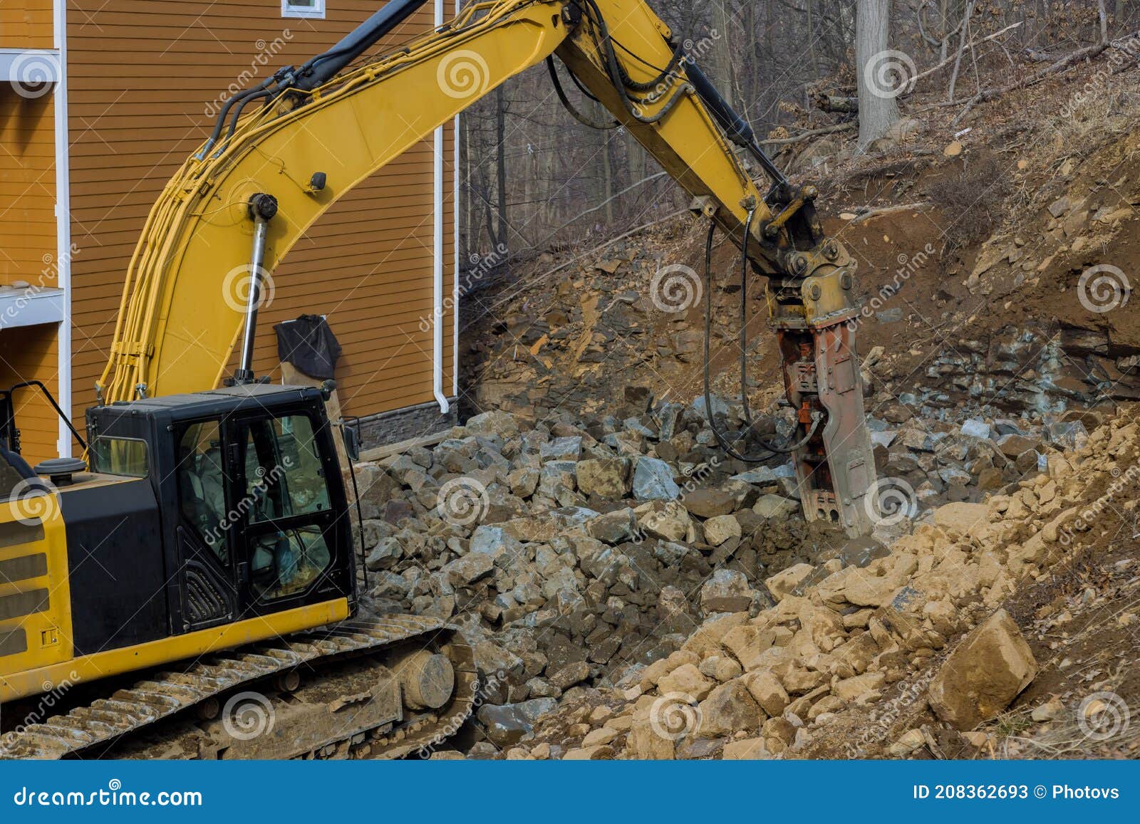 Breaking Stone with Machine Drilling Pneumatic Hammer Stock Image ...