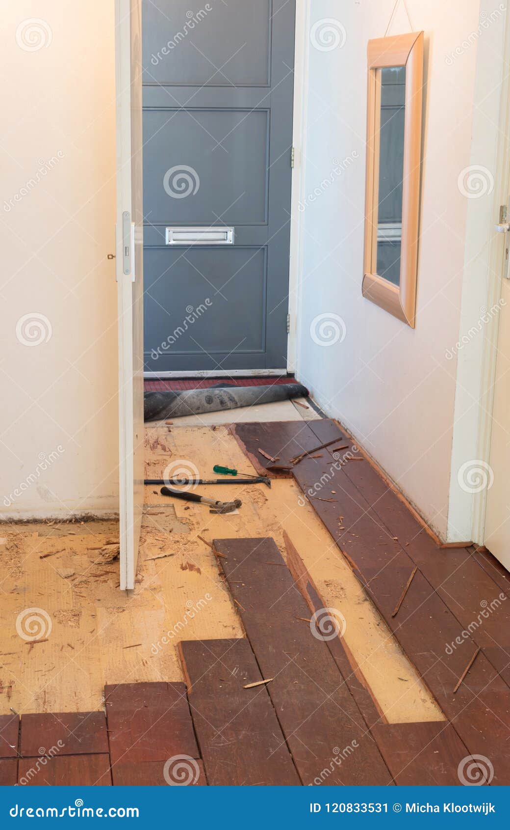 Breaking Up a Solid Wooden Floor Stock Image - Image of carpenter ...