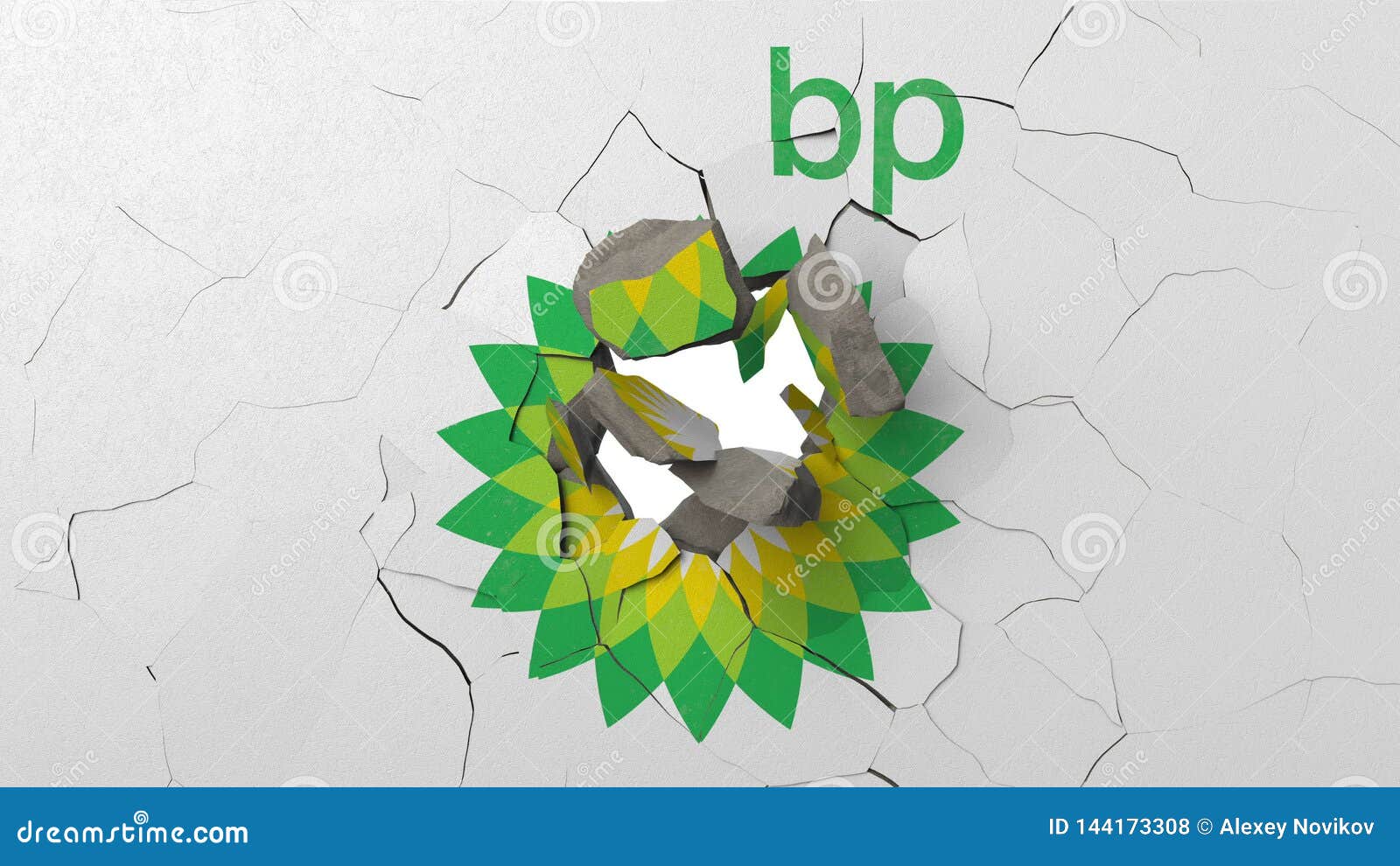 Breaking Wall with Painted Logo of BP. Crisis Conceptual Editorial 3D ...