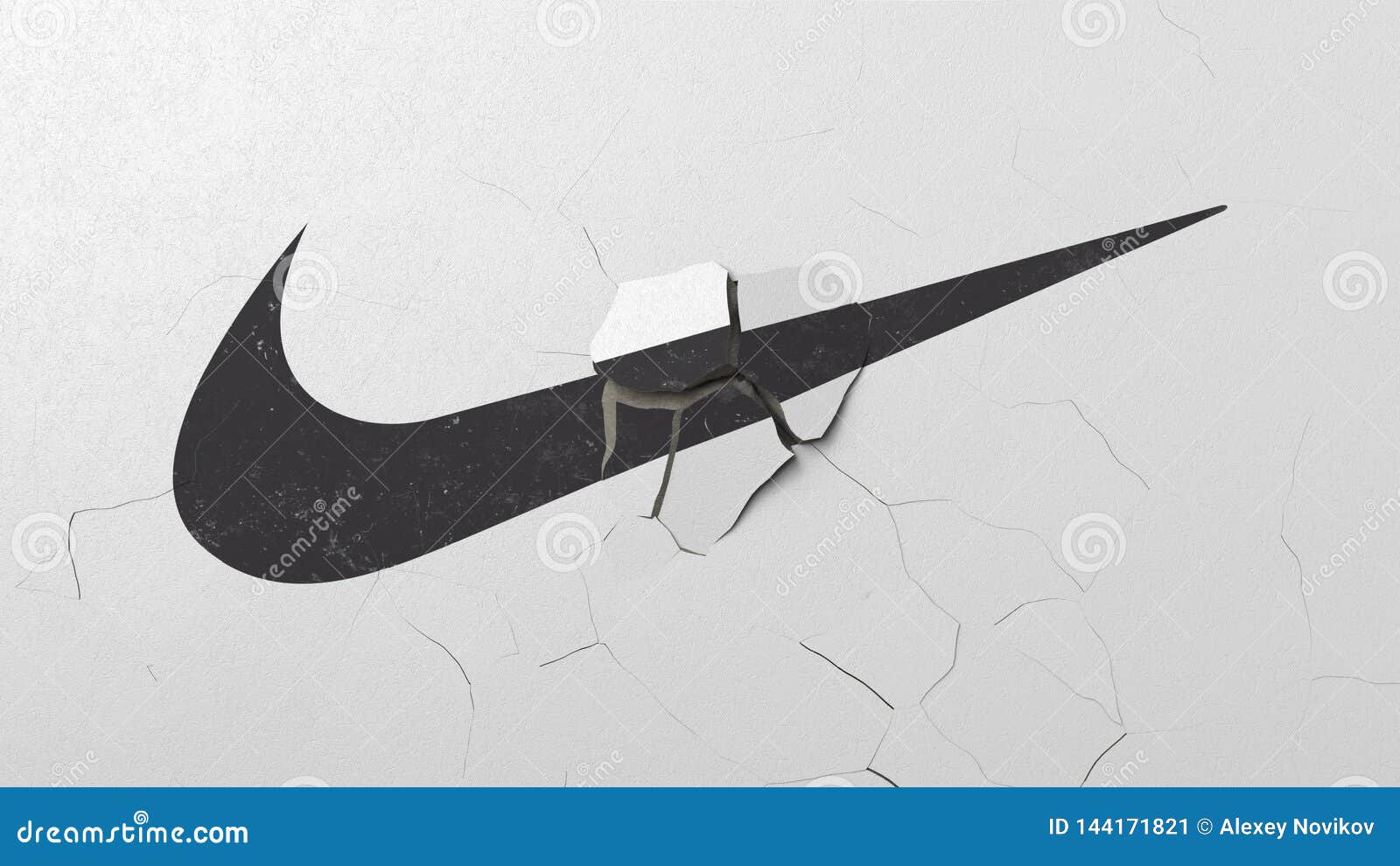 Breaking Wall with Painted Logo of Nike. Crisis Conceptual Editorial 3D ...