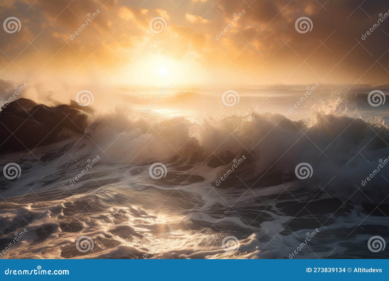 Breaking Wave, with Sun Shining through the Mist, Creating a Warm and ...