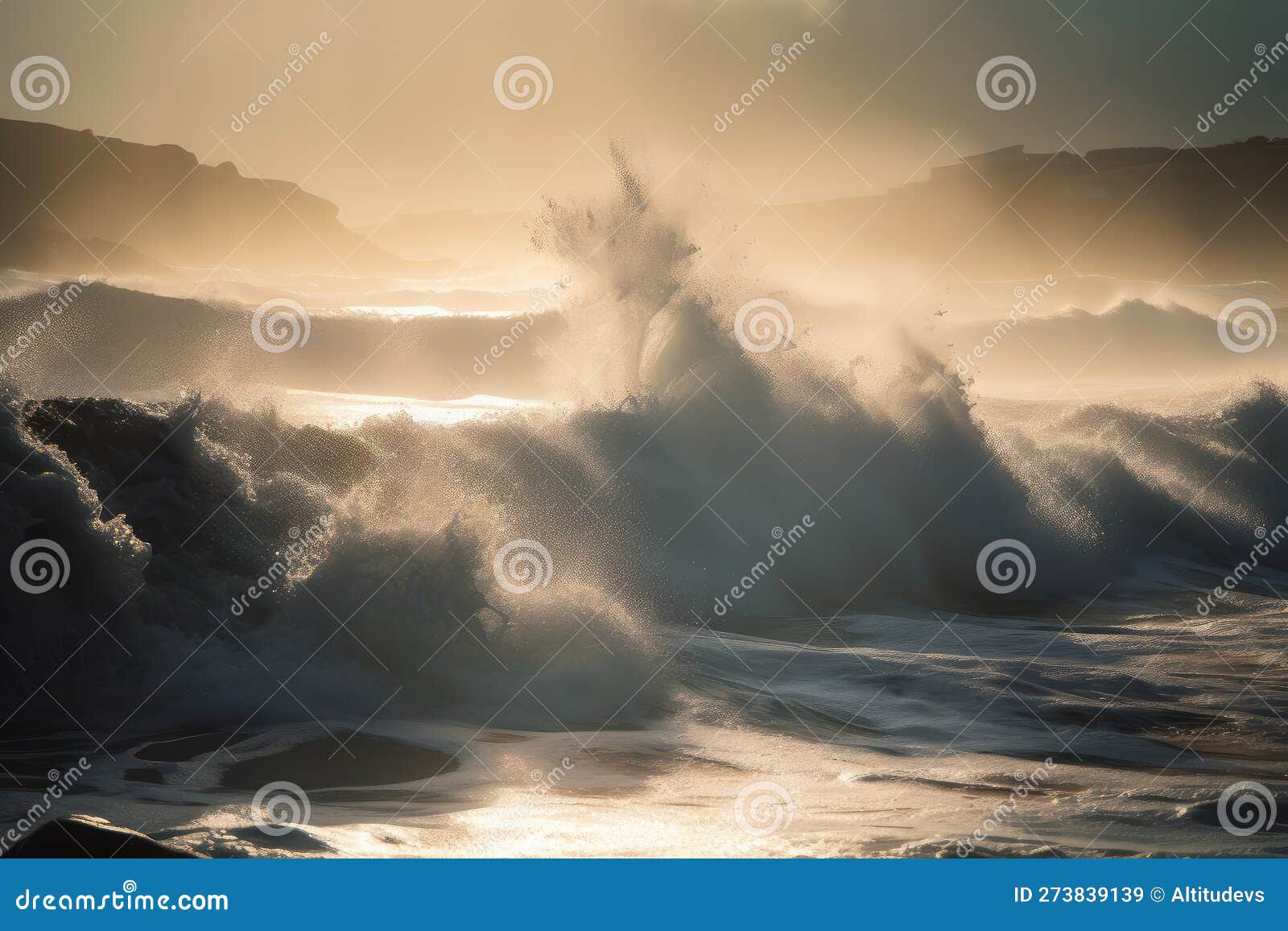 Breaking Wave, with Sun Shining through the Mist, Creating a Warm and ...