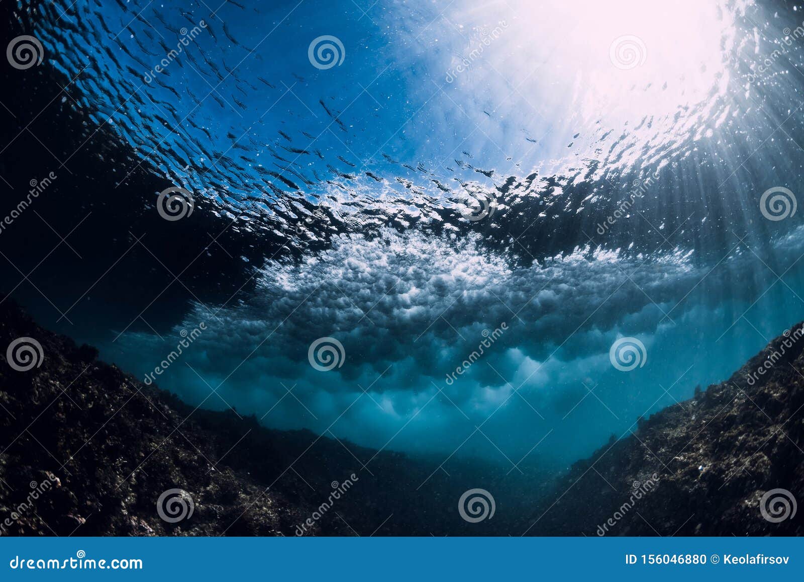 Breaking Wave in Underwater. Ocean Element in Underwater Stock Photo ...