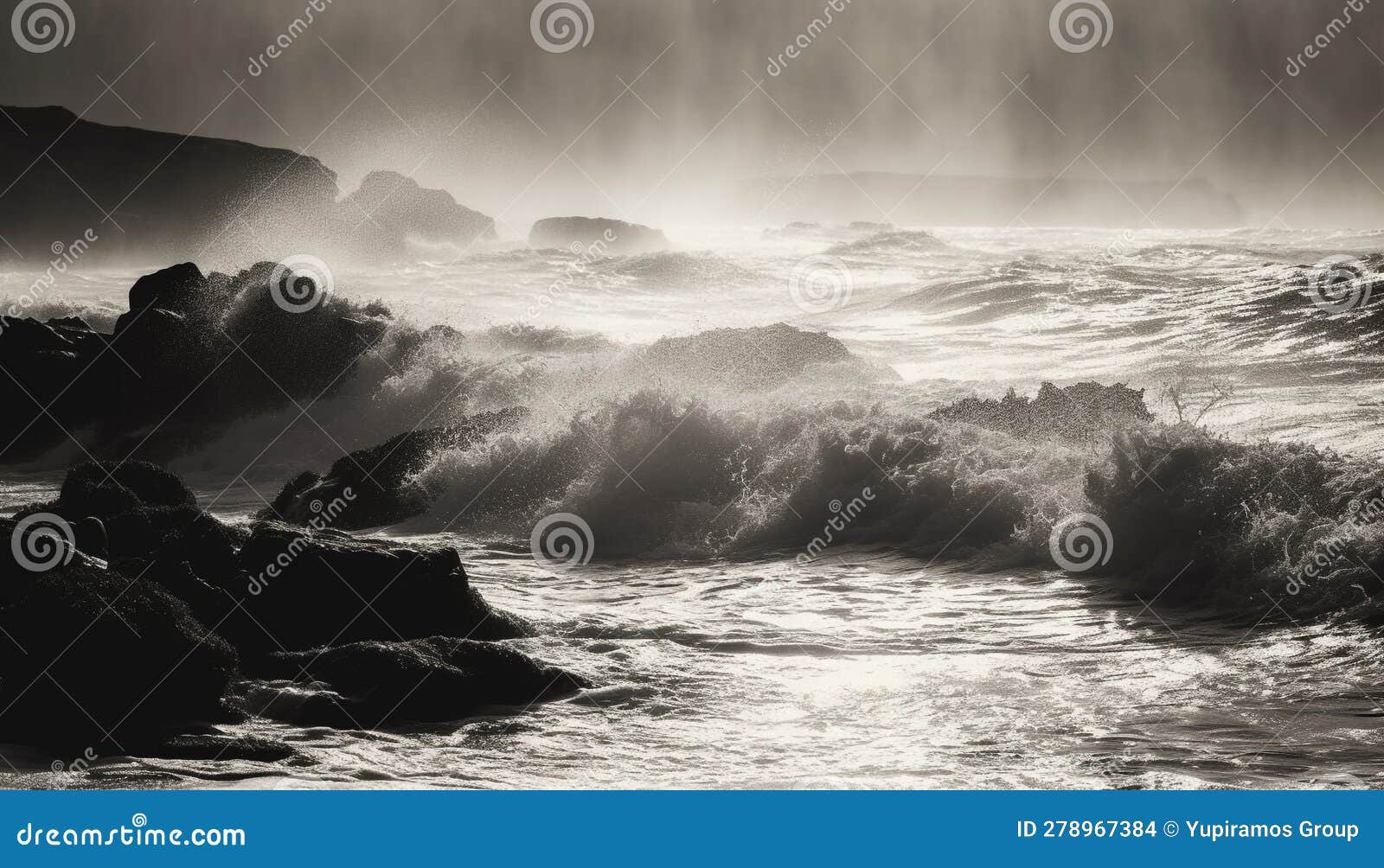 Breaking Waves Crash Against Rocky Cliff, Dramatic Beauty in Nature ...