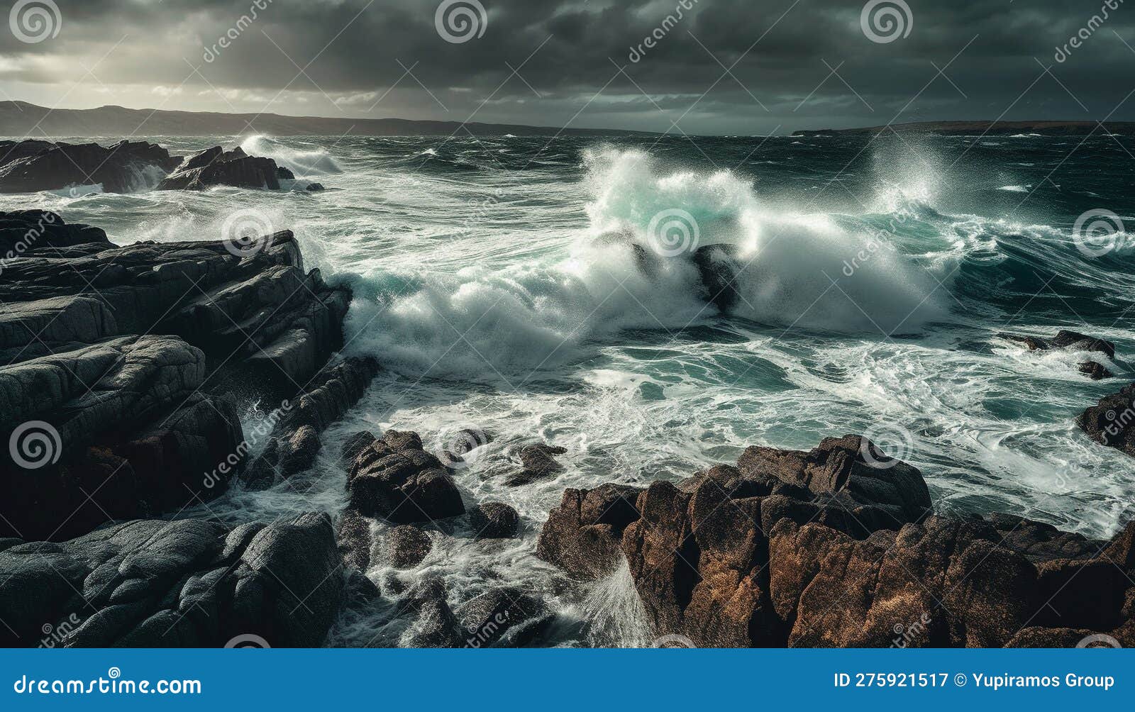 Breaking Waves Crash Against Rocky Cliff Edge Generated by AI Stock ...