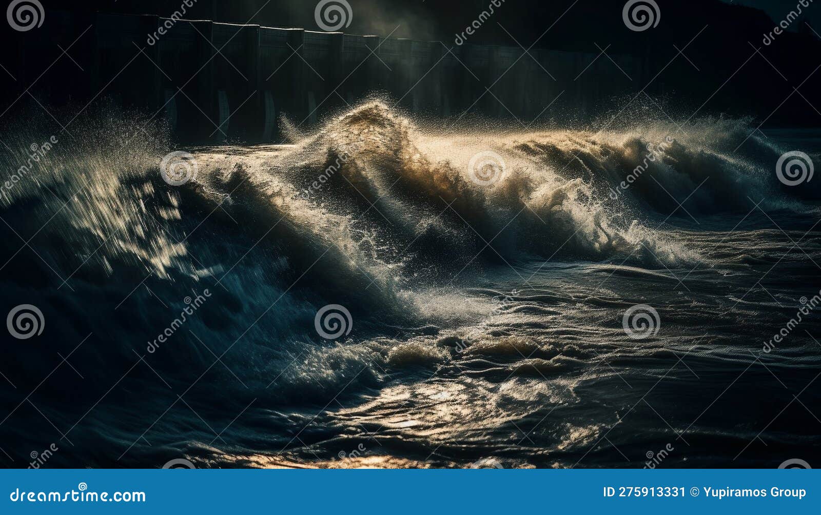 Breaking Waves Spray Liquid, Splashing with Strength Generated by AI ...