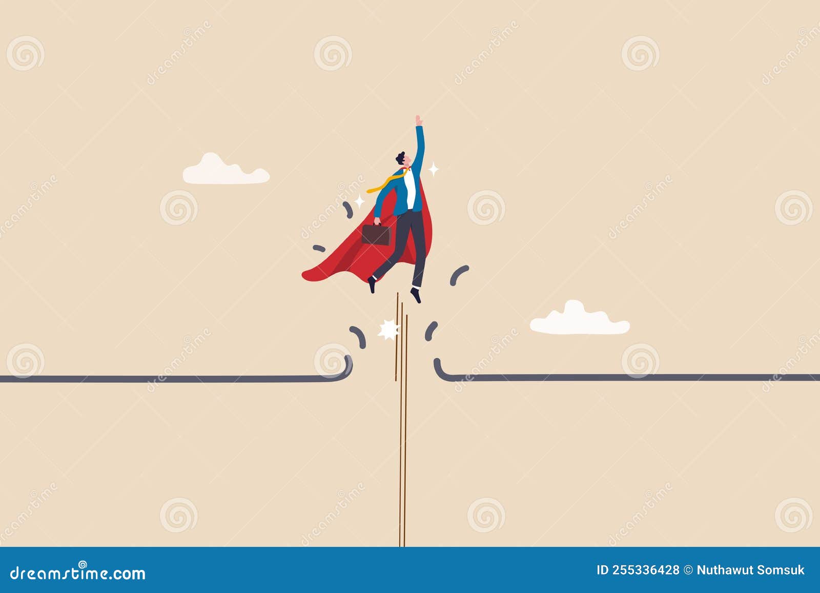 Superhero Fly Breaking Circular Ring Of Fire Vector Illustration ...