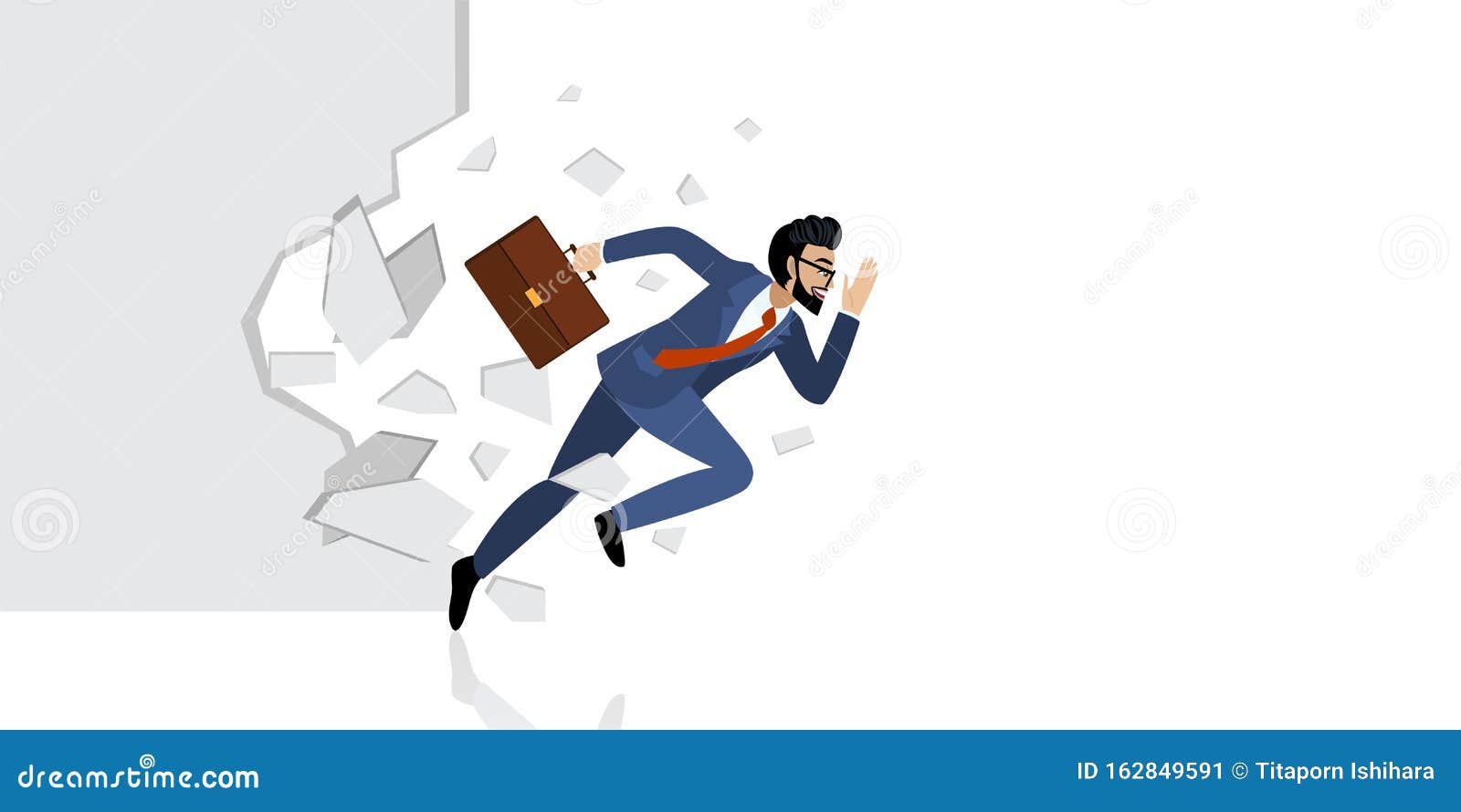 Breakthrough. Business Concept with Cartoon Character. Manager Breaking ...