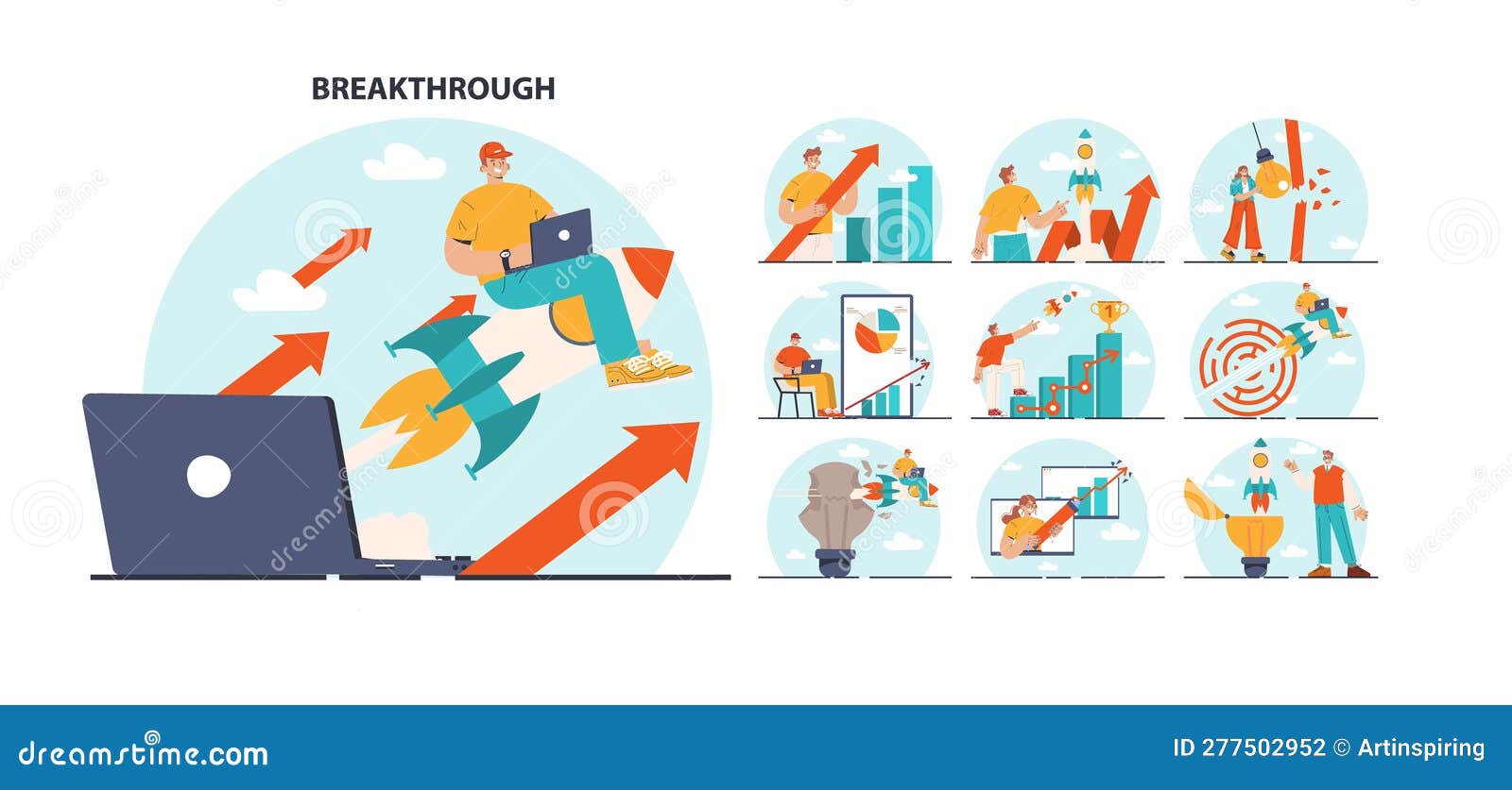 Breakthrough Concept Set. Courage and Motivation To Break the Obstacle ...