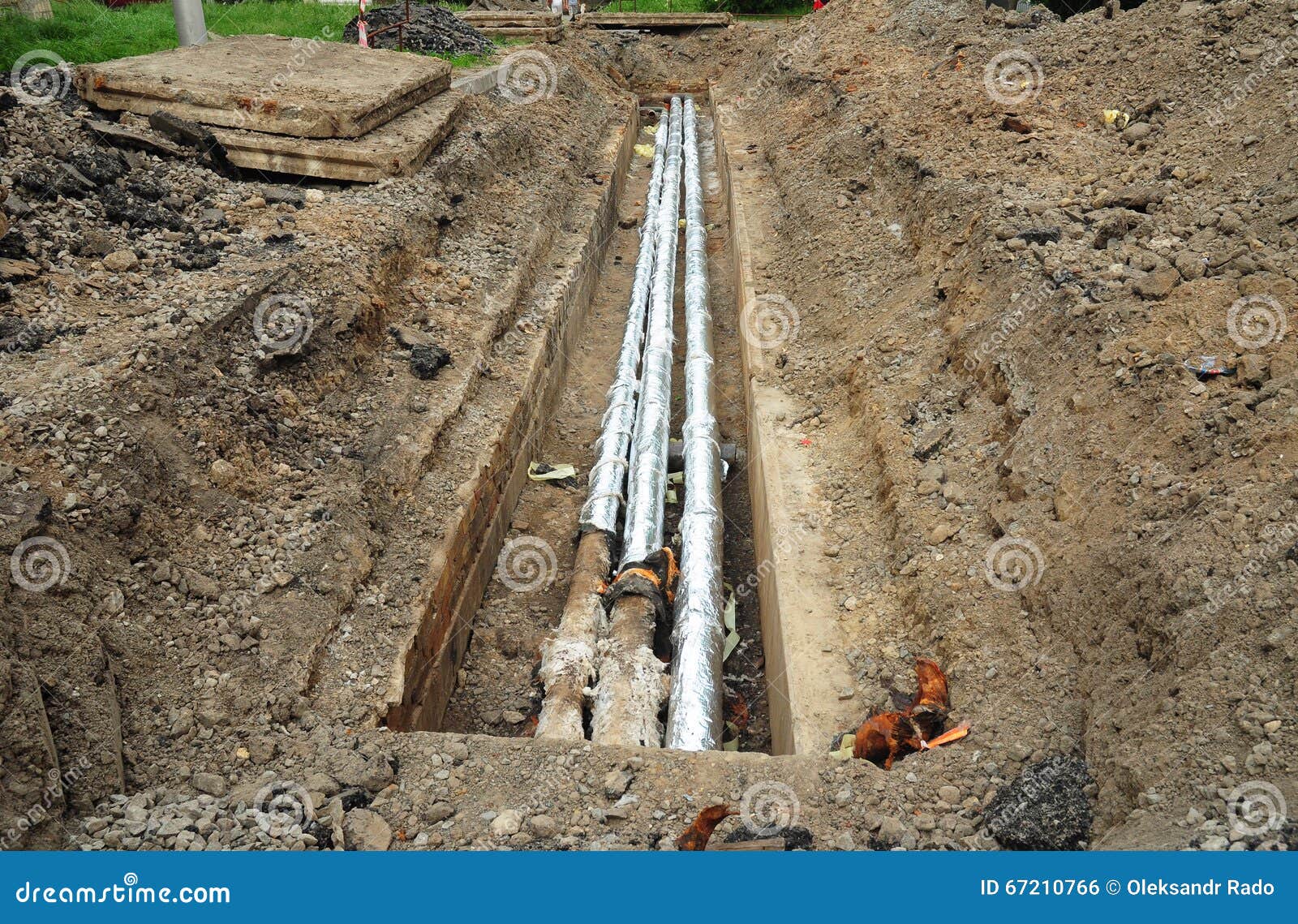 Two Pipes In The Earthen Trench For Making The Pipeline Royalty-Free ...